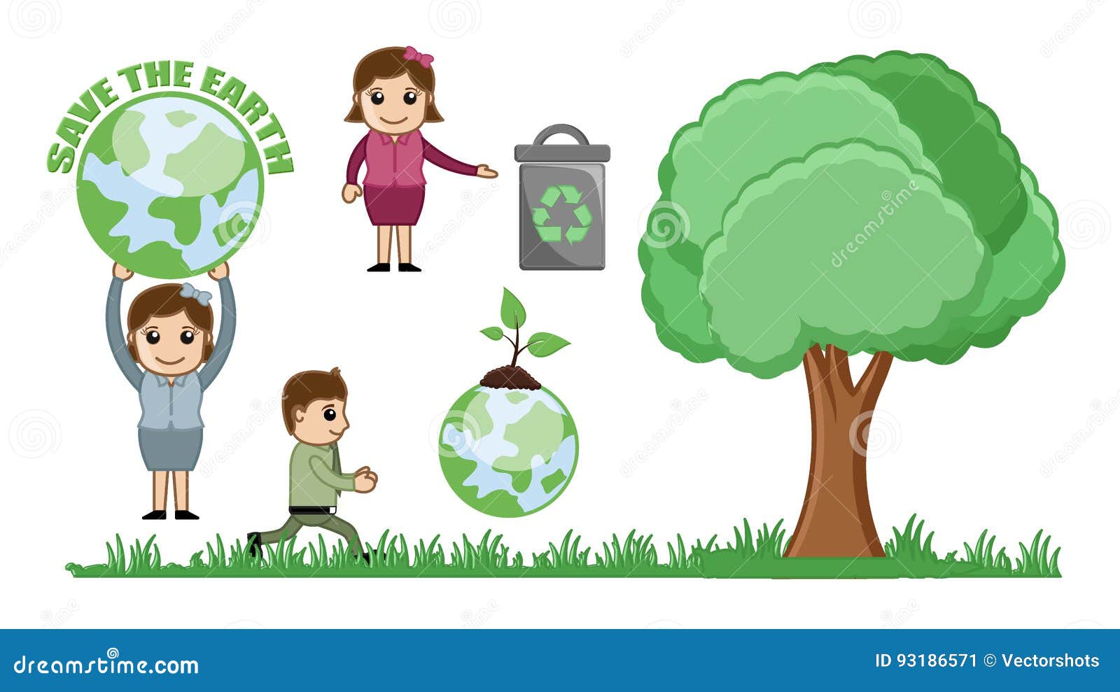 Cartoon Ecology Nature Concepts Stock Vector - Illustration of grass ...