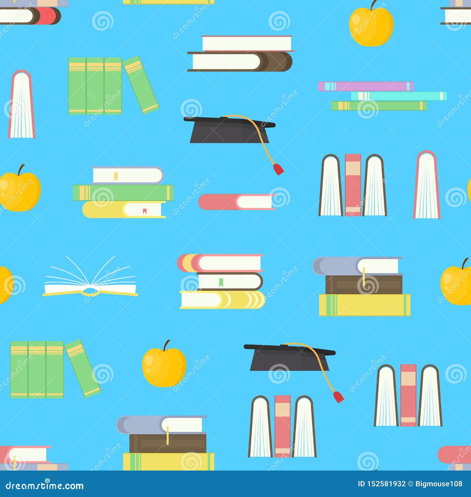 Cartoon Education Seamless Pattern Background on a Blue. Vector Stock ...