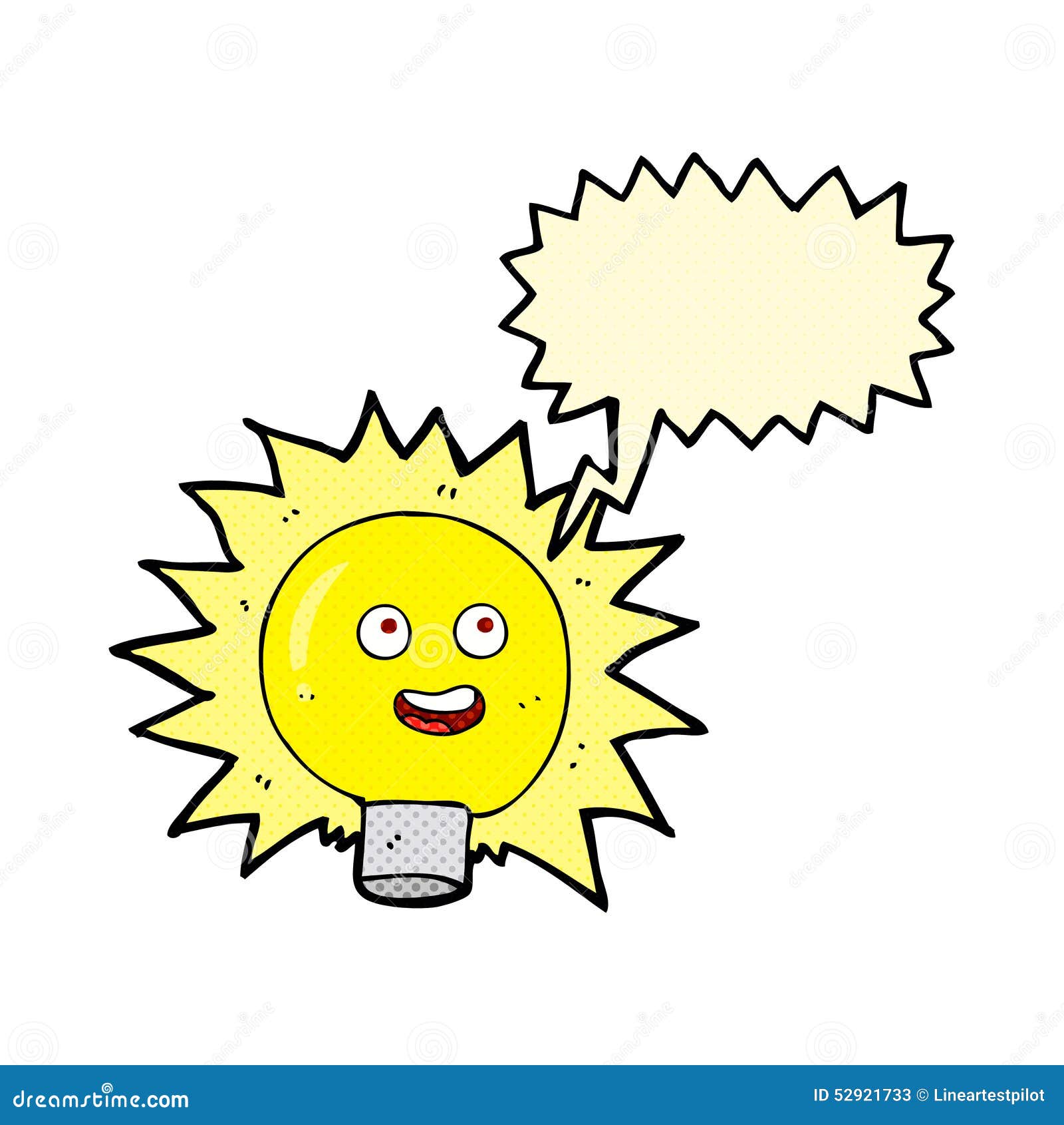 Cartoon Electric Light Bulb with Speech Bubble Stock Illustration ...