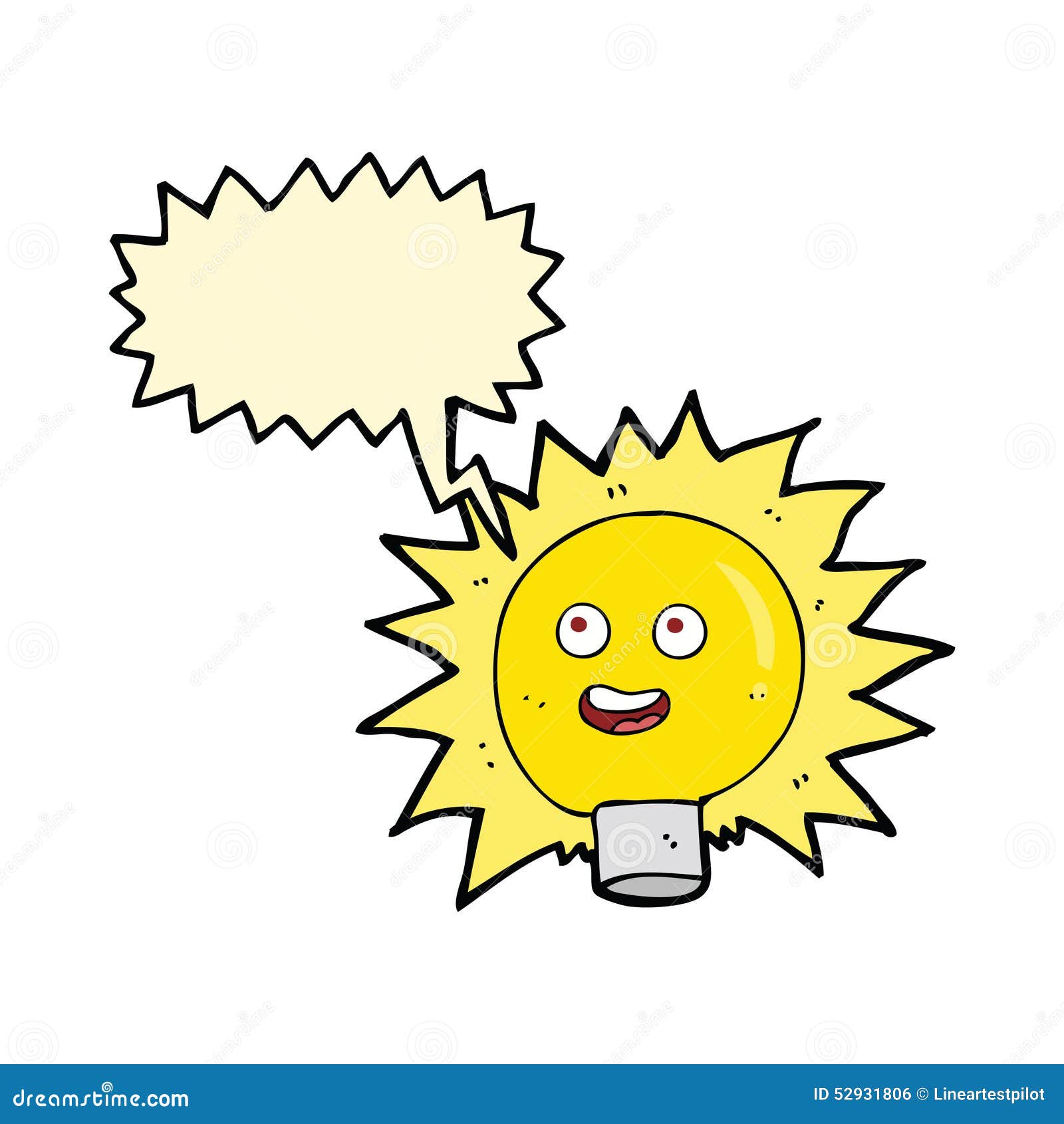 Cartoon Electric Light Bulb with Speech Bubble Stock Illustration ...