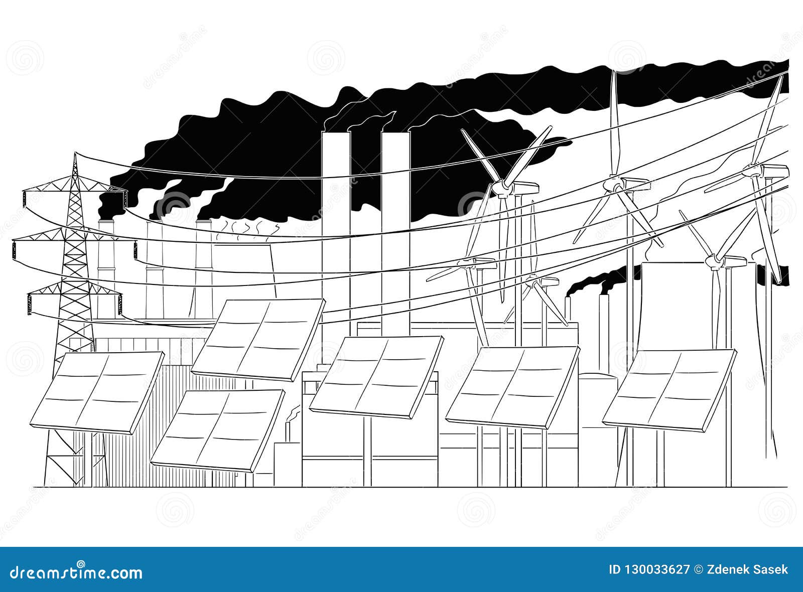 Cartoon of Electrical Grid or Network Infrastructure Elements Stock ...