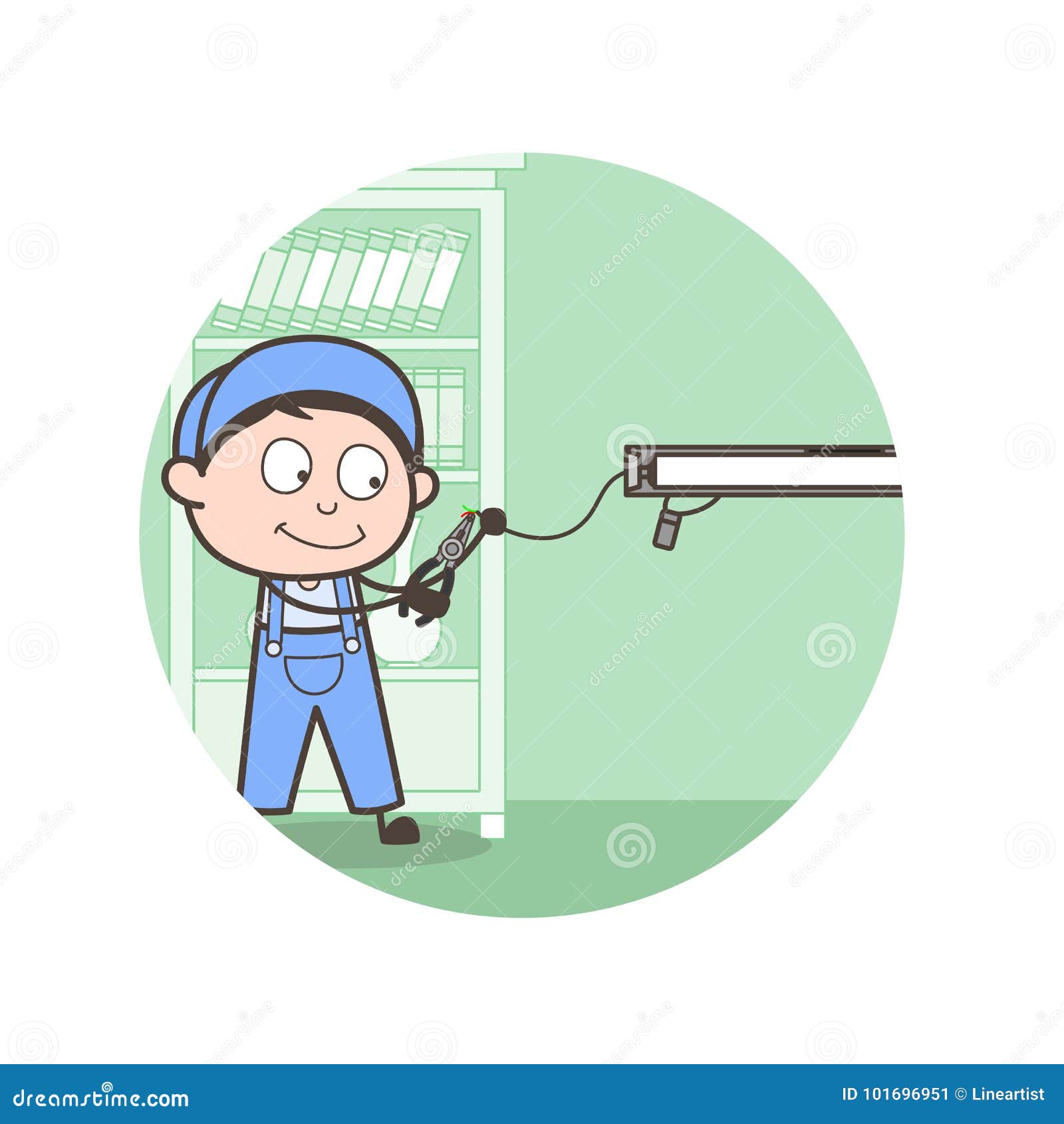 Cartoon Electrician Repairing Light Vector Stock Illustration ...