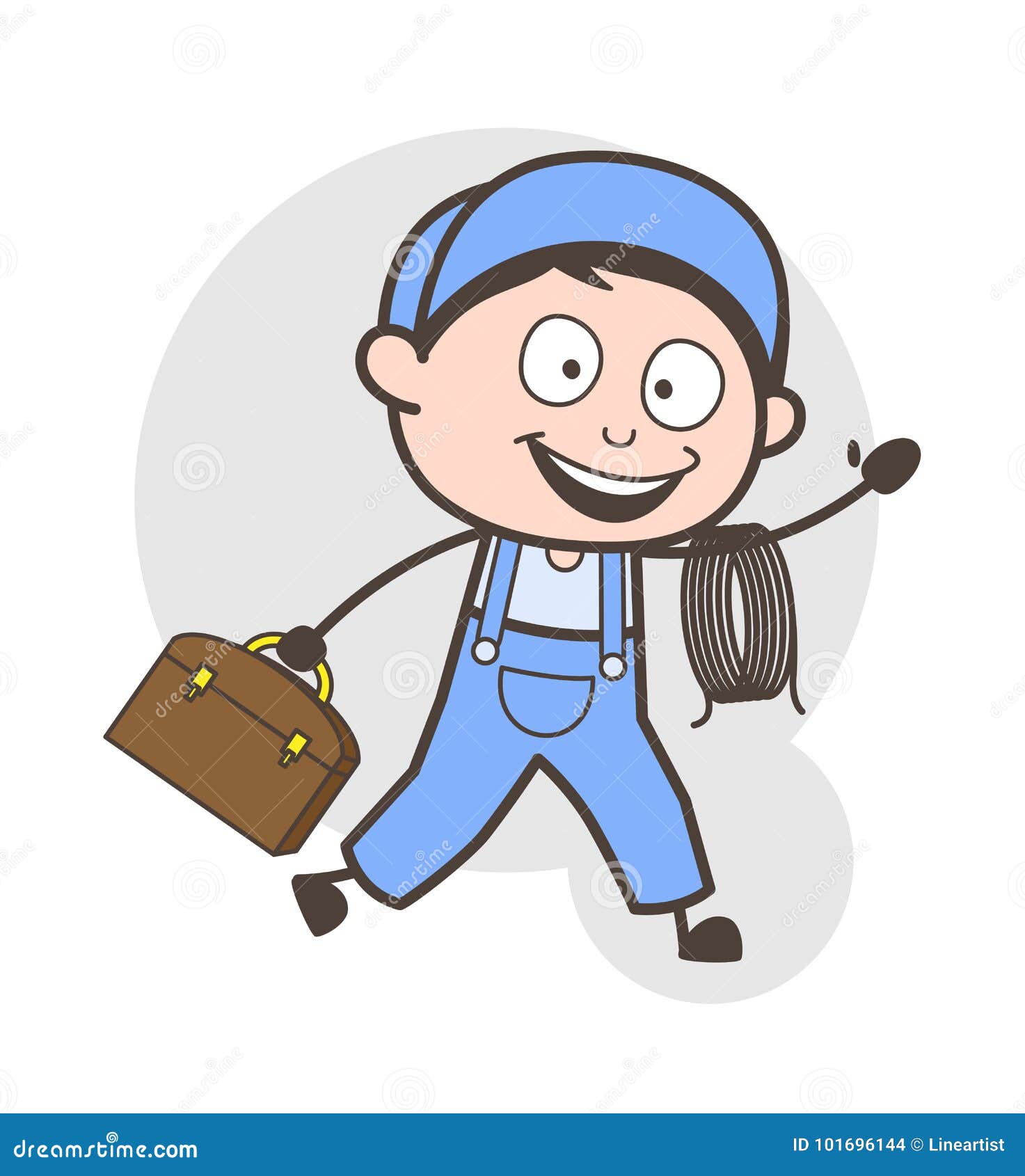 Cartoon Of Man Or Electrician Working On Electric Conductors And Wiring ...