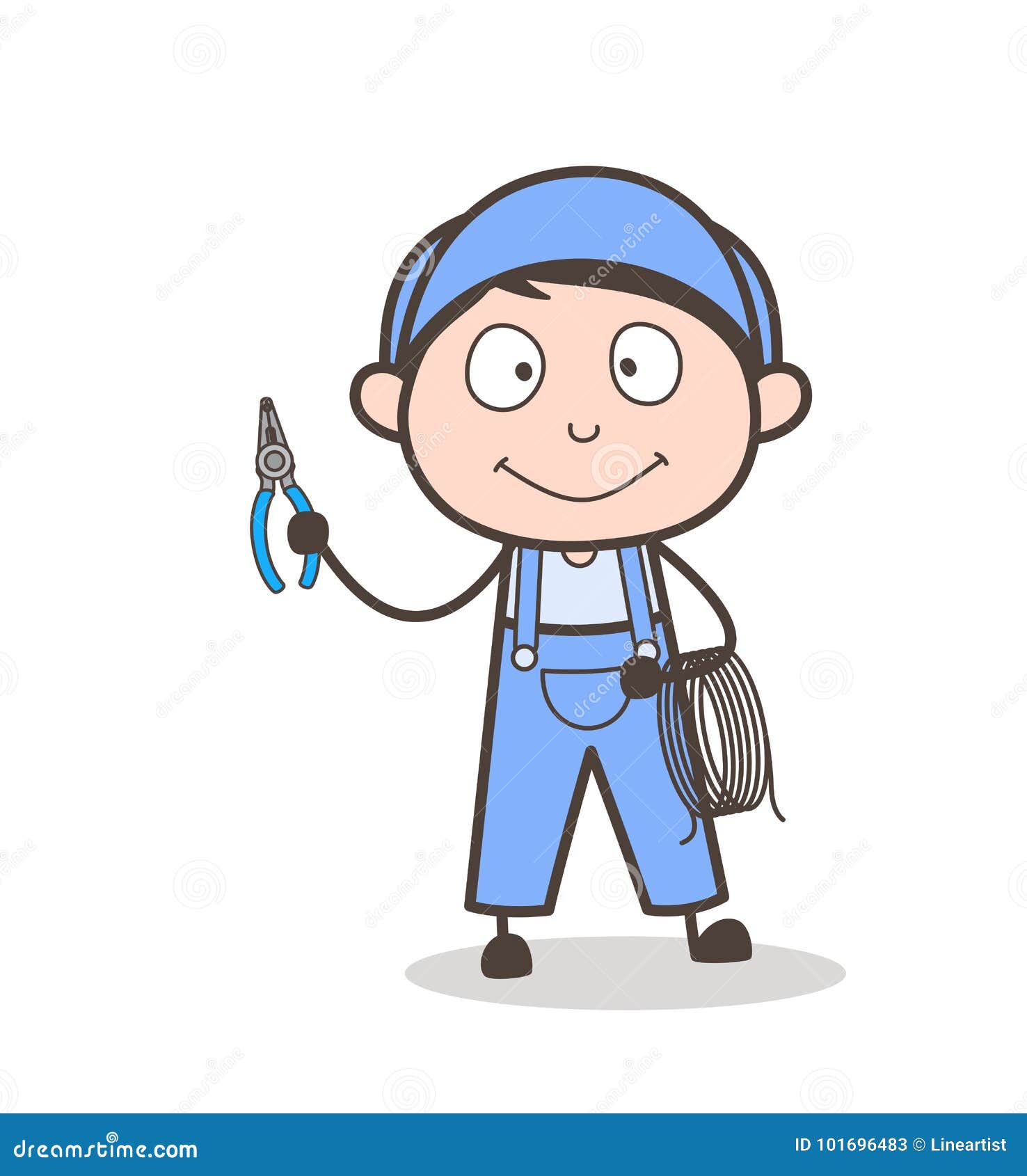 Cartoon Electrician with Wire and Plier Vector Stock Illustration ...
