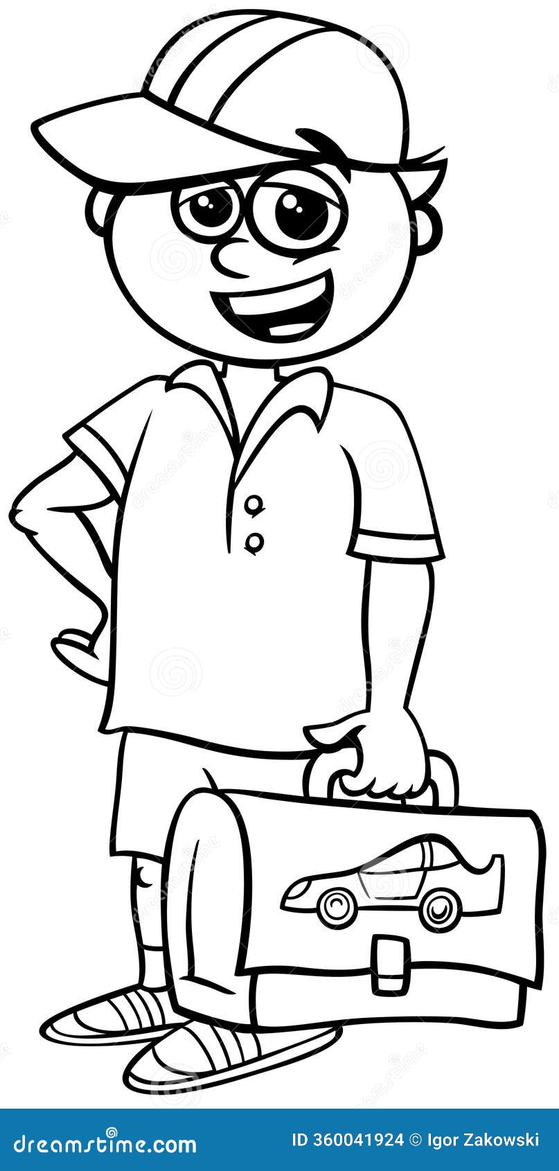 Cartoon Elementary Age Boy with School Bag Coloring Page Stock Vector ...