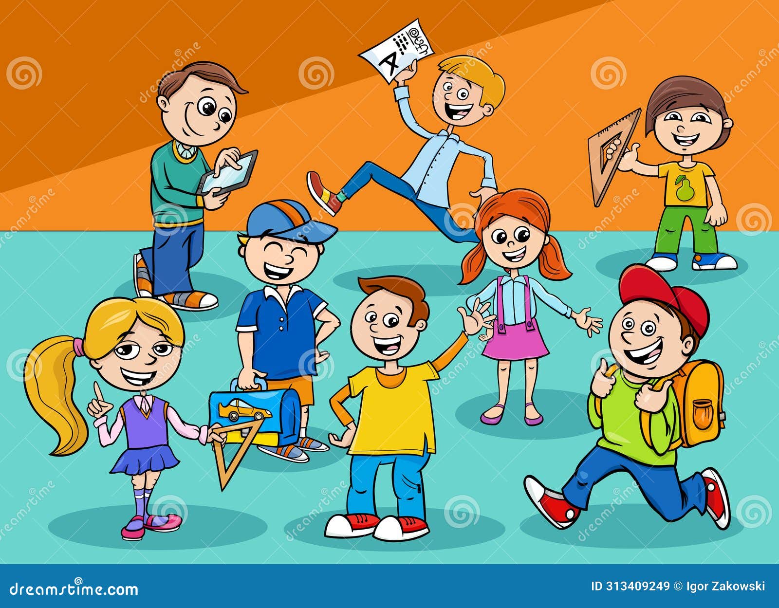 Cartoon Elementary School Children Characters Group Stock Vector ...