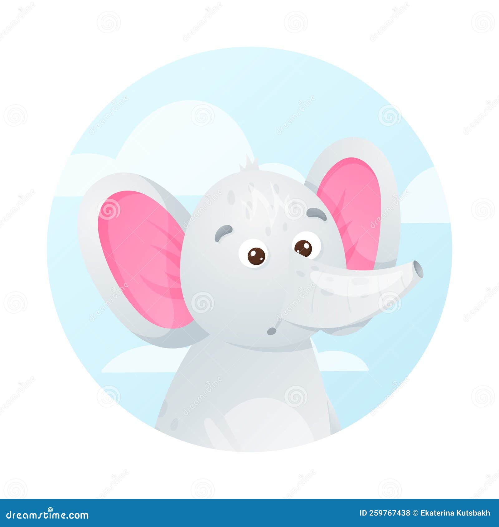 Cartoon Elephant on a Background of Blue Sky with Clouds, Vector ...