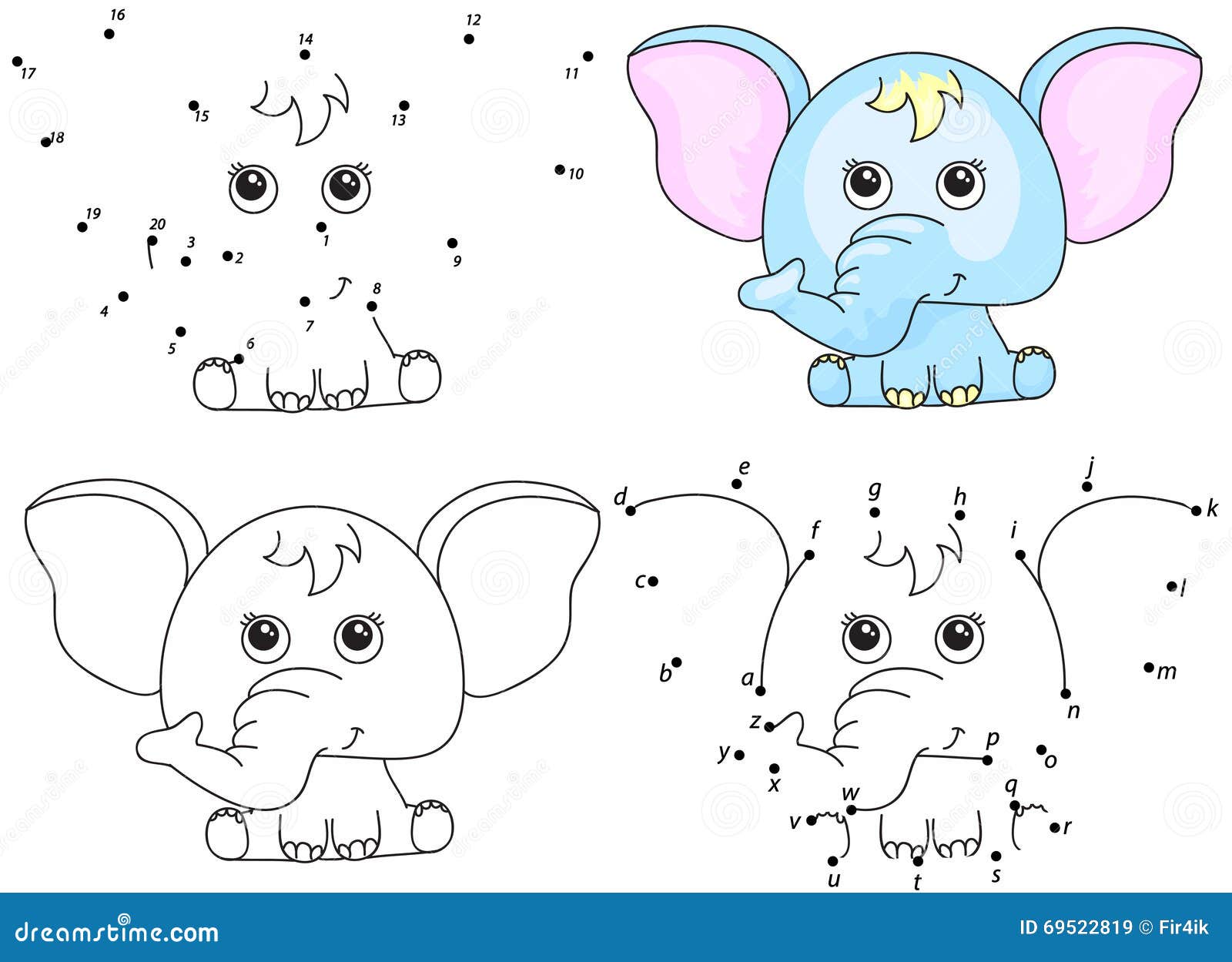 Cartoon Elephant. Coloring Book and Dot To Dot Game for Kids Stock ...