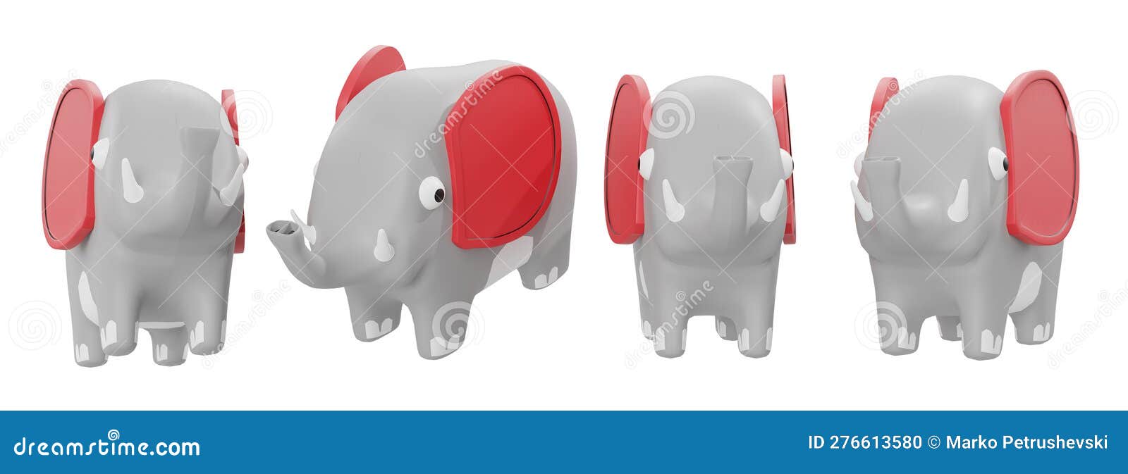 Cartoon Elephant Different Angles Isolated on White Background High ...