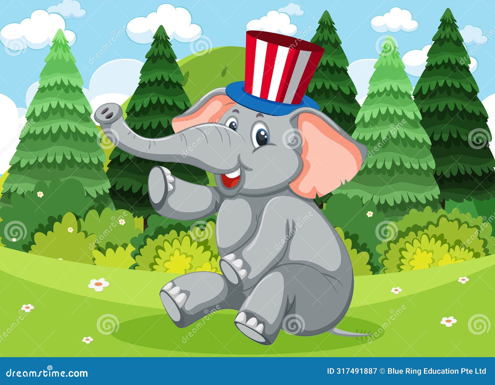 An Elephant Wearing a Striped Hat Outdoors Stock Vector - Illustration ...
