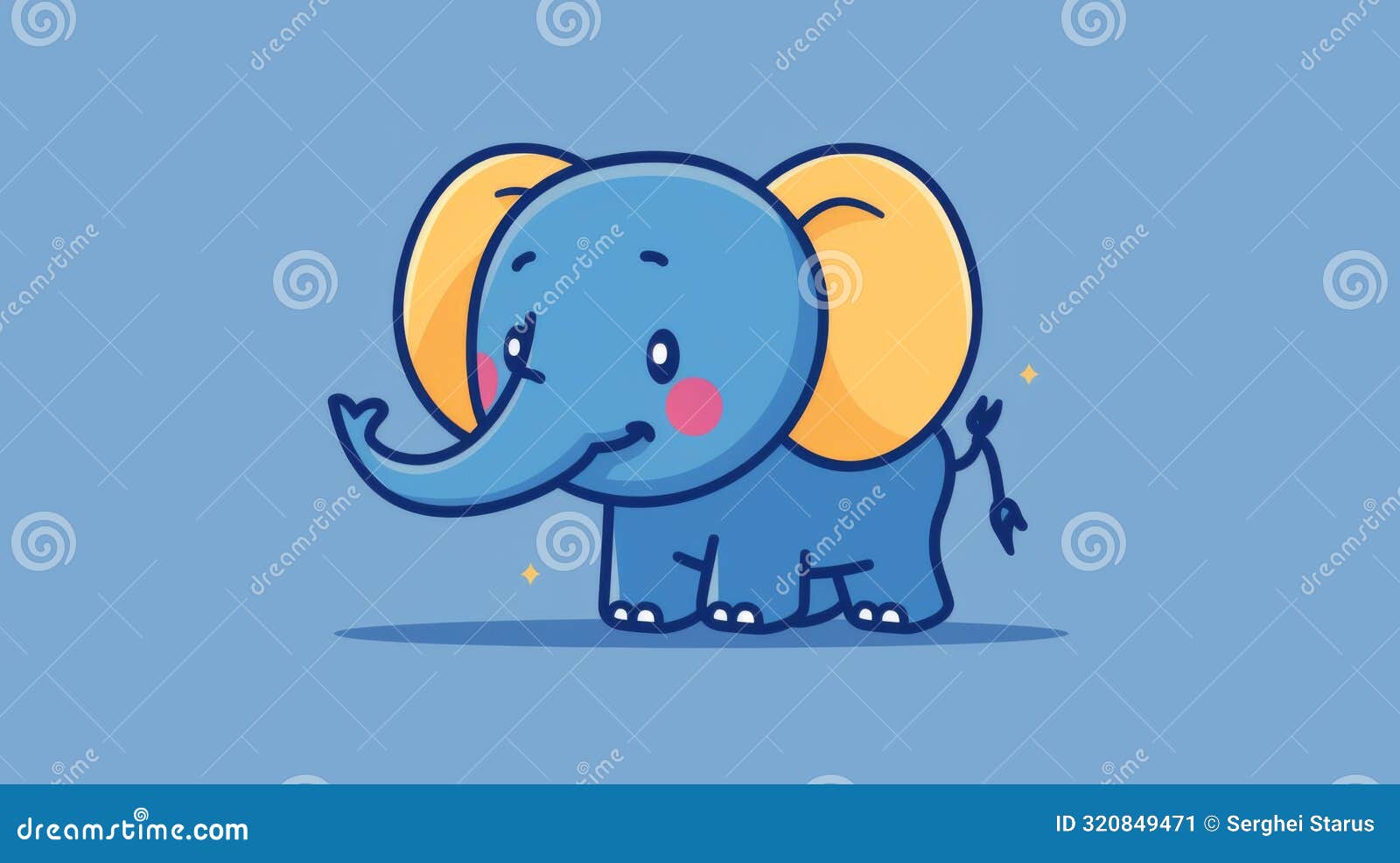 A Cartoon Elephant with Yellow Ears and a Blue Background, AI Stock ...