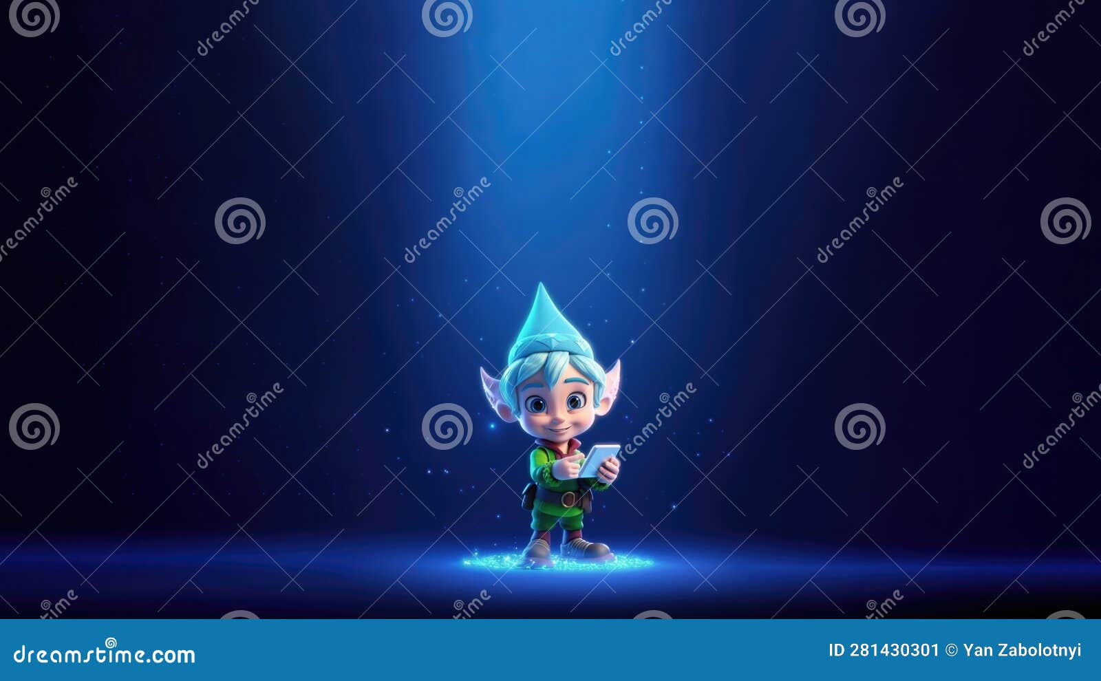 Cartoon Elf Character Design Blue Background. Generative AI Stock Image ...