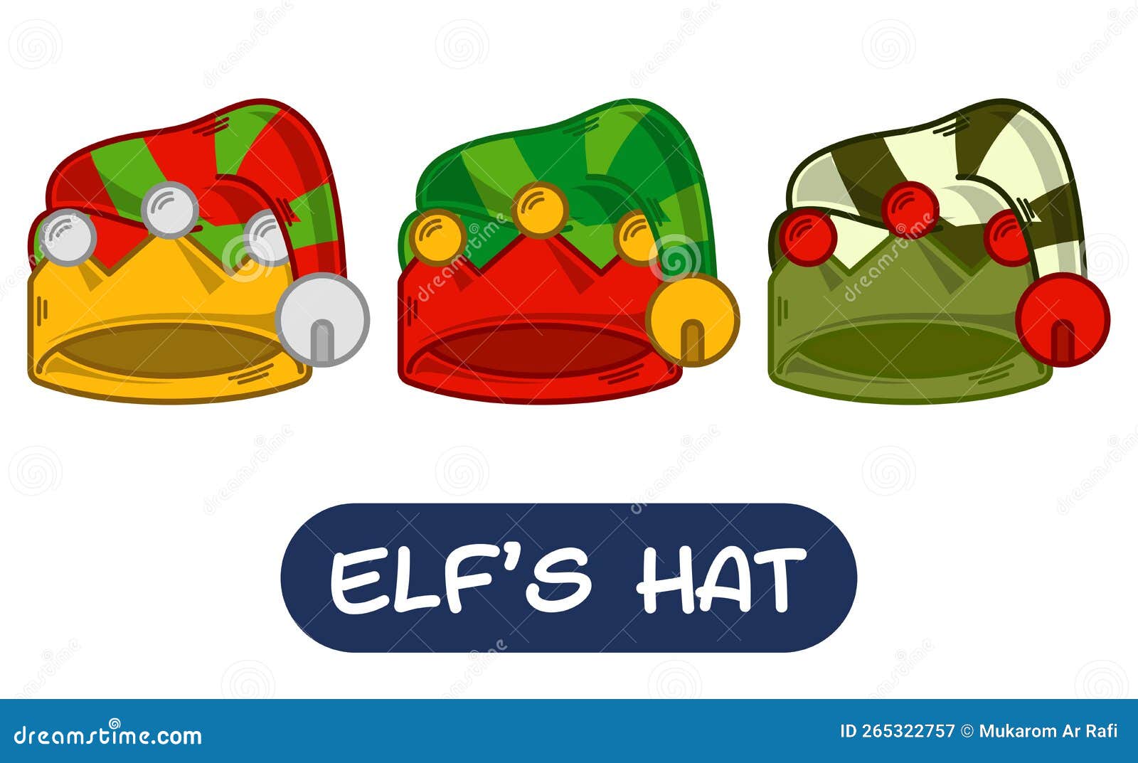 Cartoon Elf Hat Illustration. Set of Variation Colors. EPS 10 Vector ...