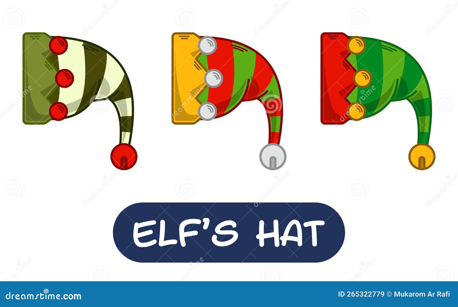 Cartoon Elf Hat Illustration. Set of Variation Colors. EPS 10 Vector ...