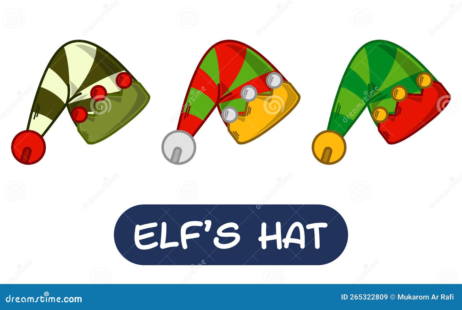 Cartoon Elf Hat Illustration. Set of Variation Colors. EPS 10 Vector ...
