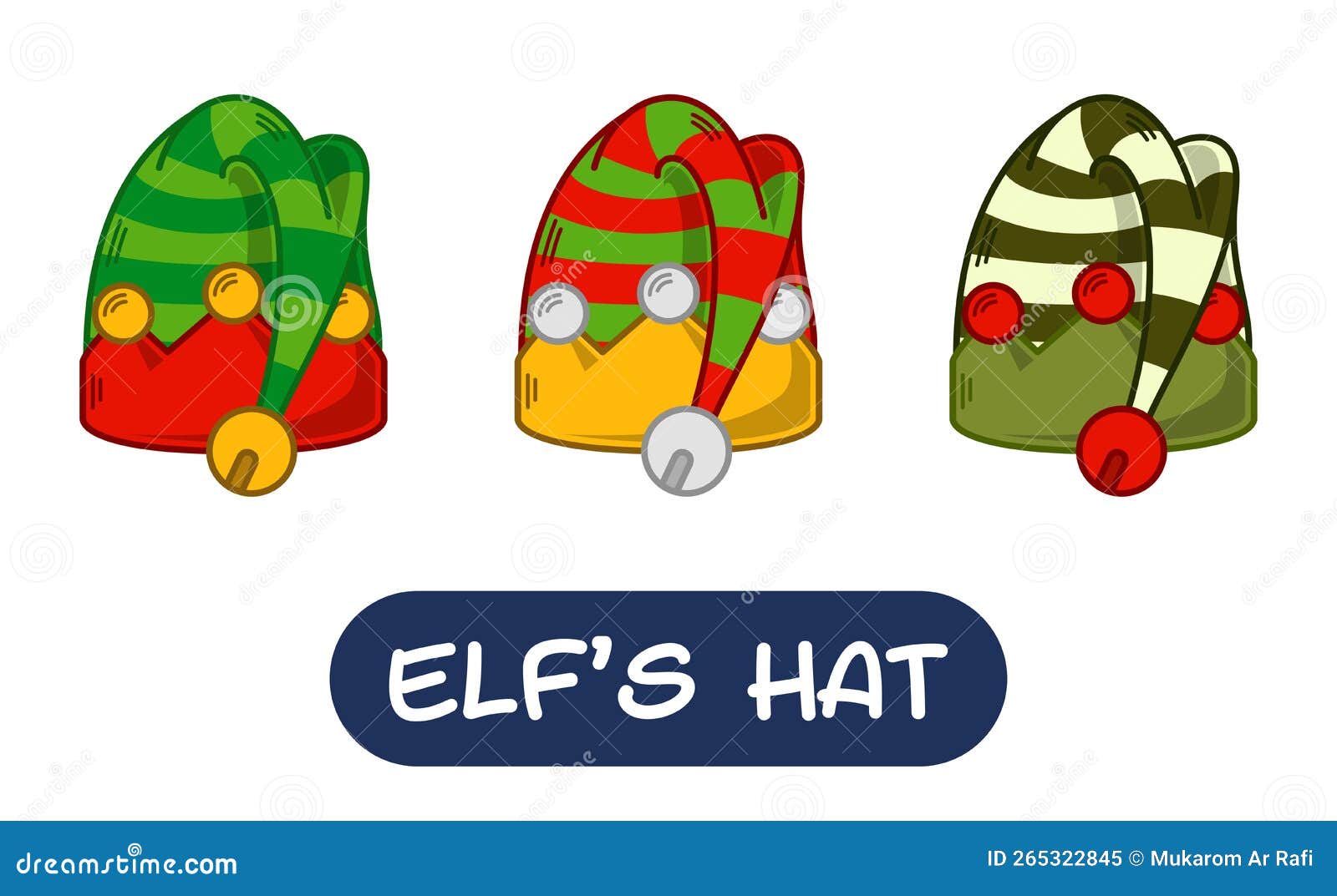 Cartoon Elf Hat Illustration. Set of Variation Colors. EPS 10 Vector ...