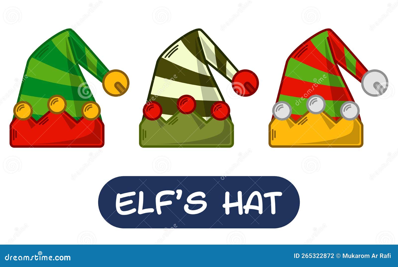 Cartoon Elf Hat Illustration. Set of Variation Colors. EPS 10 Vector ...