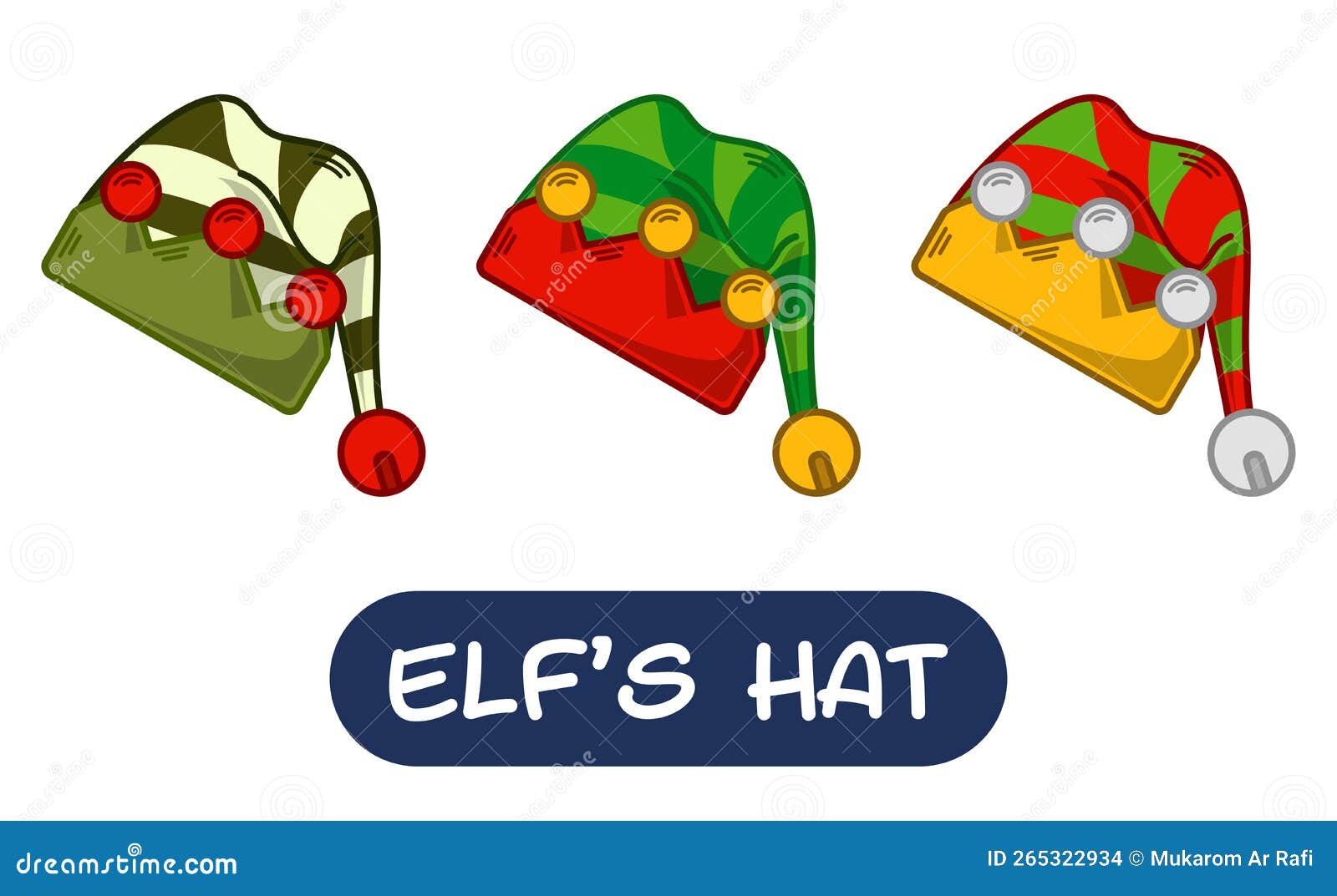 Cartoon Elf Hat Illustration. Set of Variation Colors. EPS 10 Vector ...