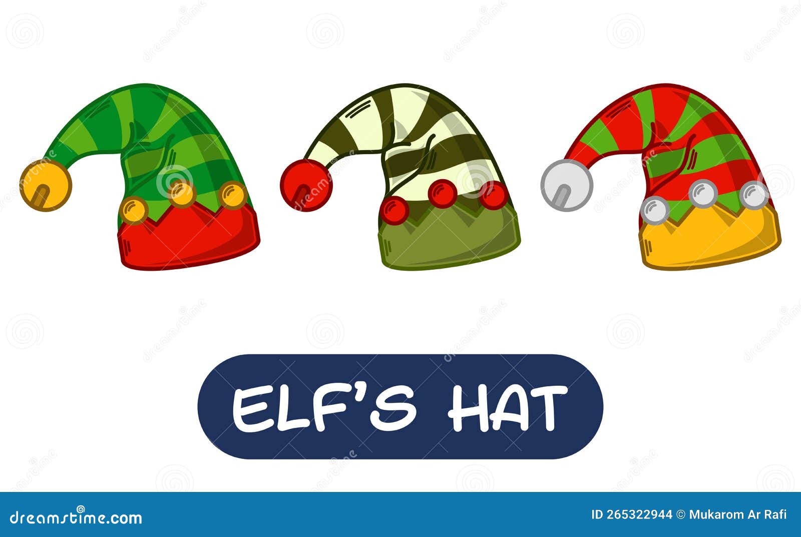 Cartoon Elf Hat Illustration. Set of Variation Colors. EPS 10 Vector ...