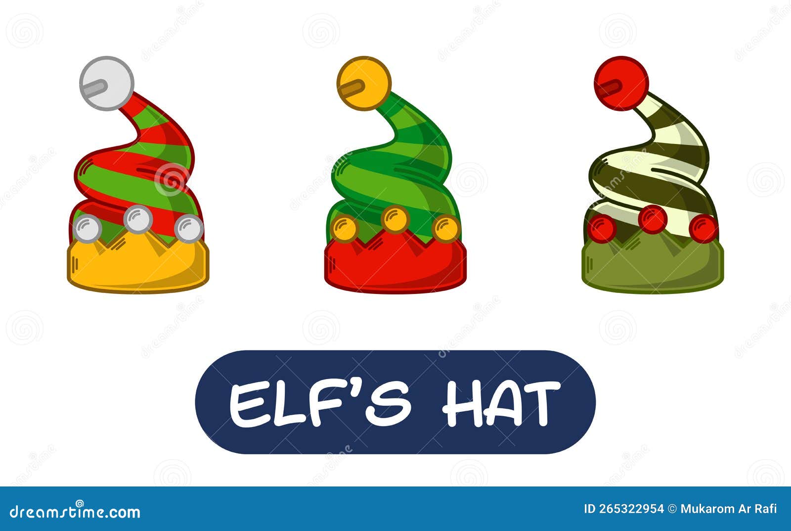 Cartoon Elf Hat Illustration. Set of Variation Colors. EPS 10 Vector ...