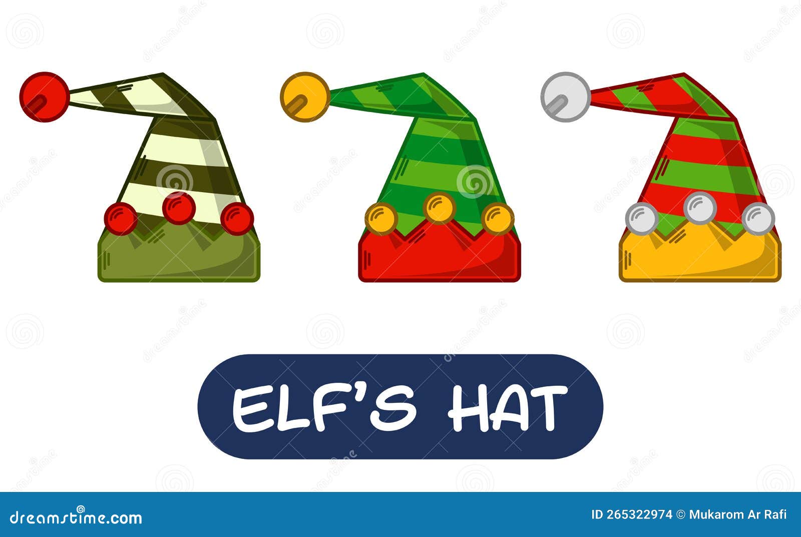 Cartoon Elf Hat Illustration. Set of Variation Colors. EPS 10 Vector ...