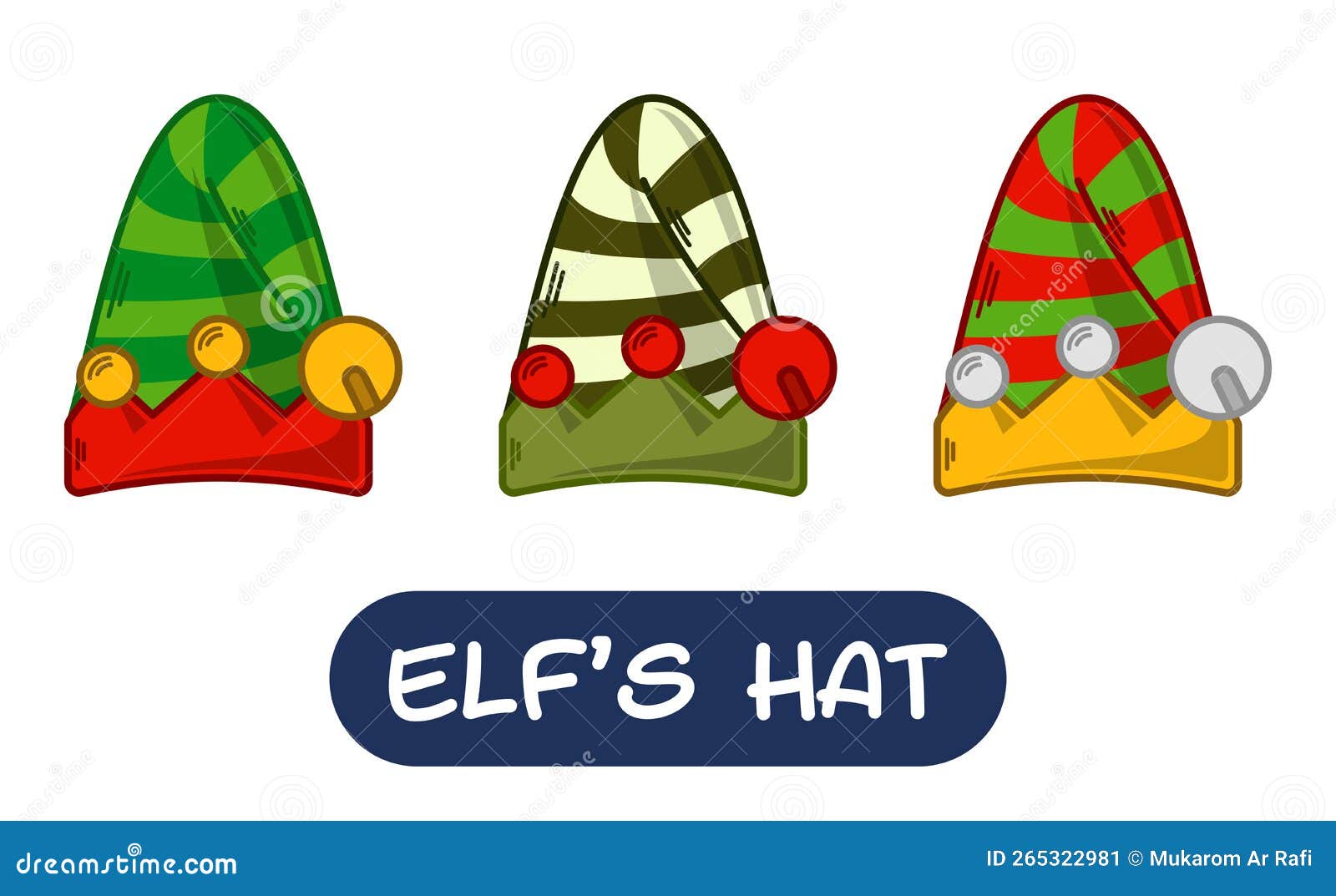 Cartoon Elf Hat Illustration. Set of Variation Colors. EPS 10 Vector ...