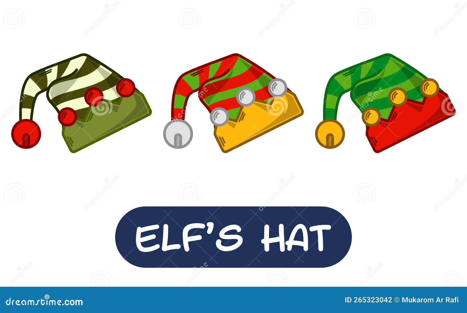 Cartoon Elf Hat Illustration. Set of Variation Colors. EPS 10 Vector ...