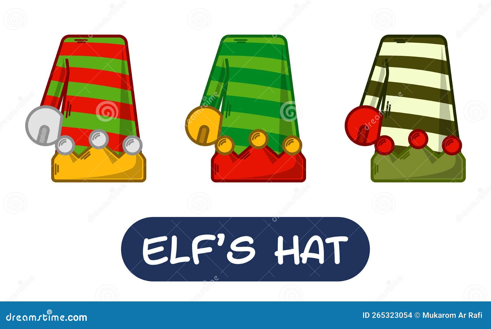 Cartoon Elf Hat Illustration. Set of Variation Colors. EPS 10 Vector ...