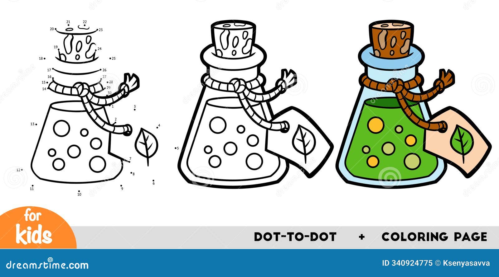 Cartoon Elixir Bottle With A Magic Potion. Numbers Game, Education Dot ...