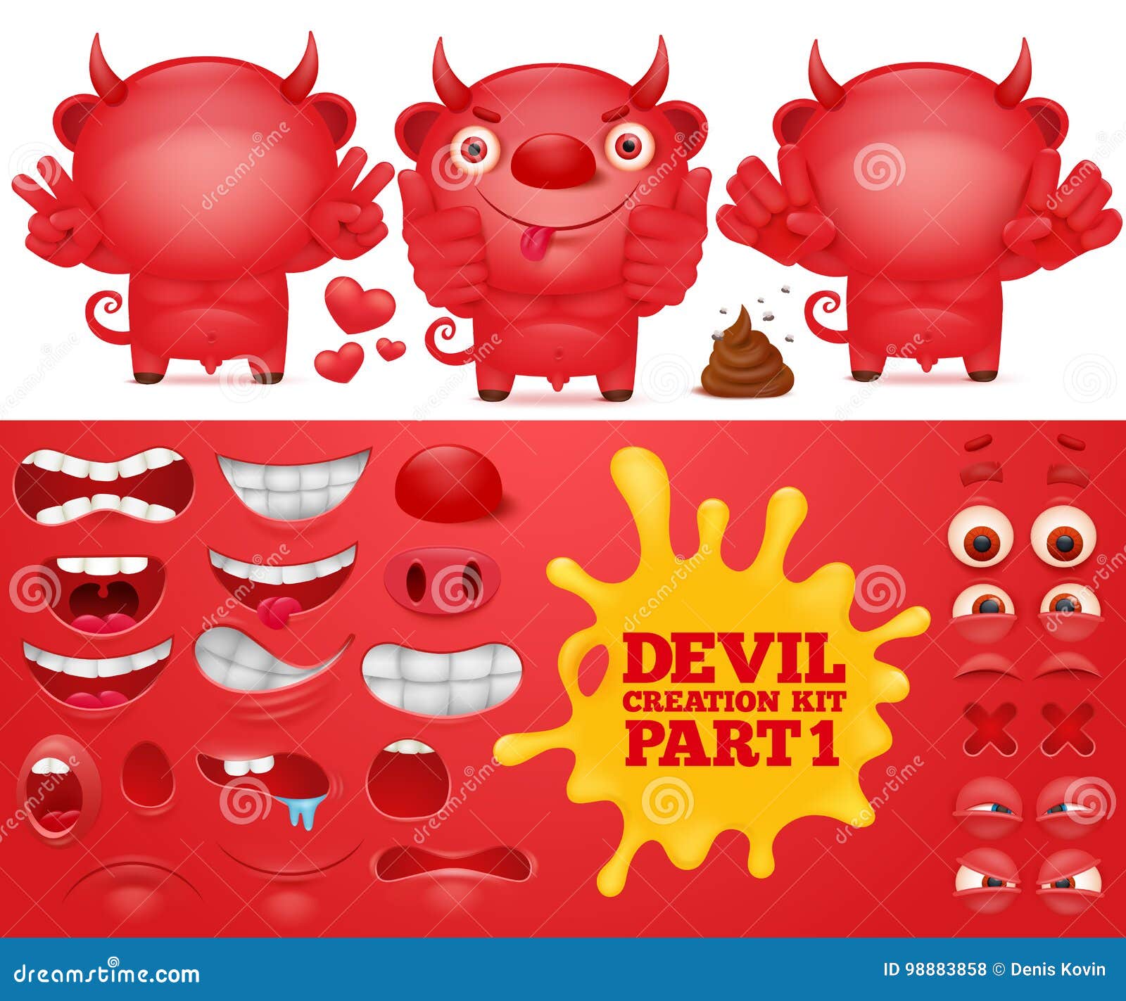 Cartoon Emoticon Red Devil Character Creation Kit Stock Illustration ...
