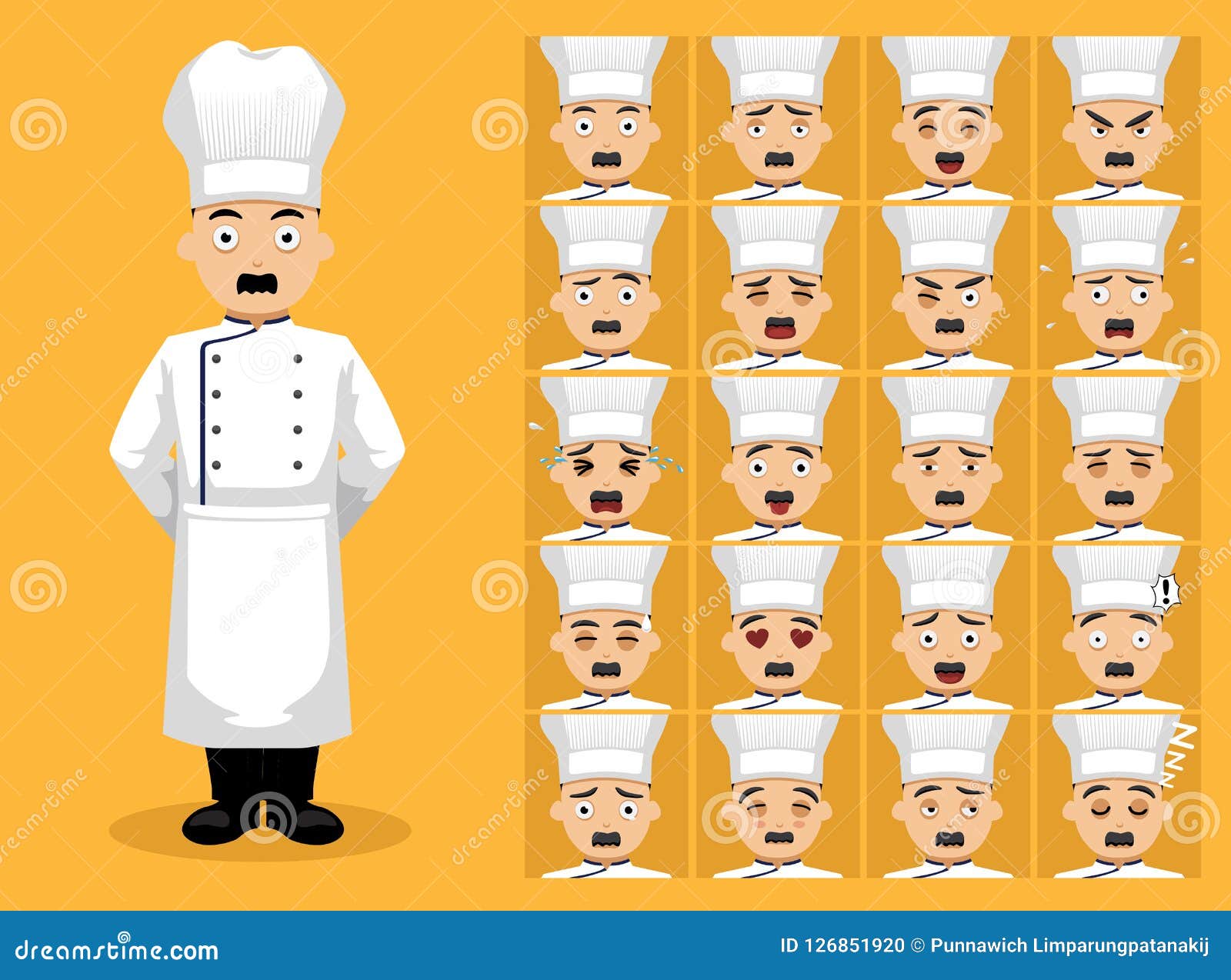 Chef Old Man Unifrom Cartoon Character Emotion Faces Stock Vector ...