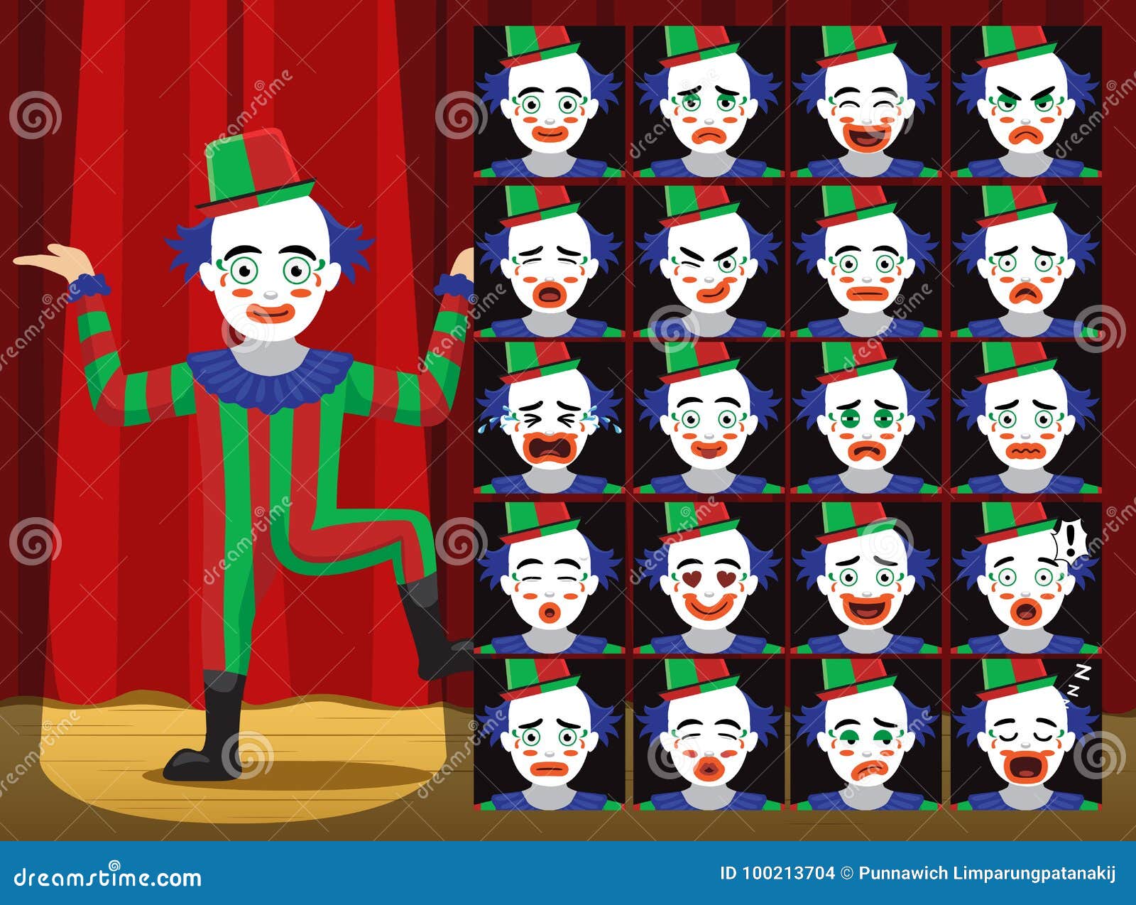 Clown Dancing Cartoon Emotion Faces Vector Illustration Stock Vector ...