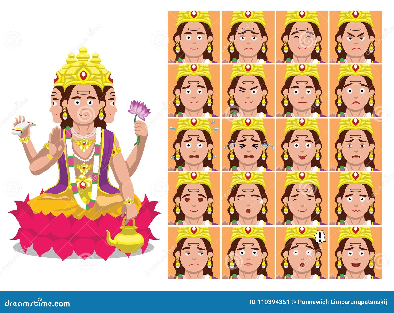 Hindu God Brahma Cartoon Emotion Faces Vector Illustration Stock Vector ...