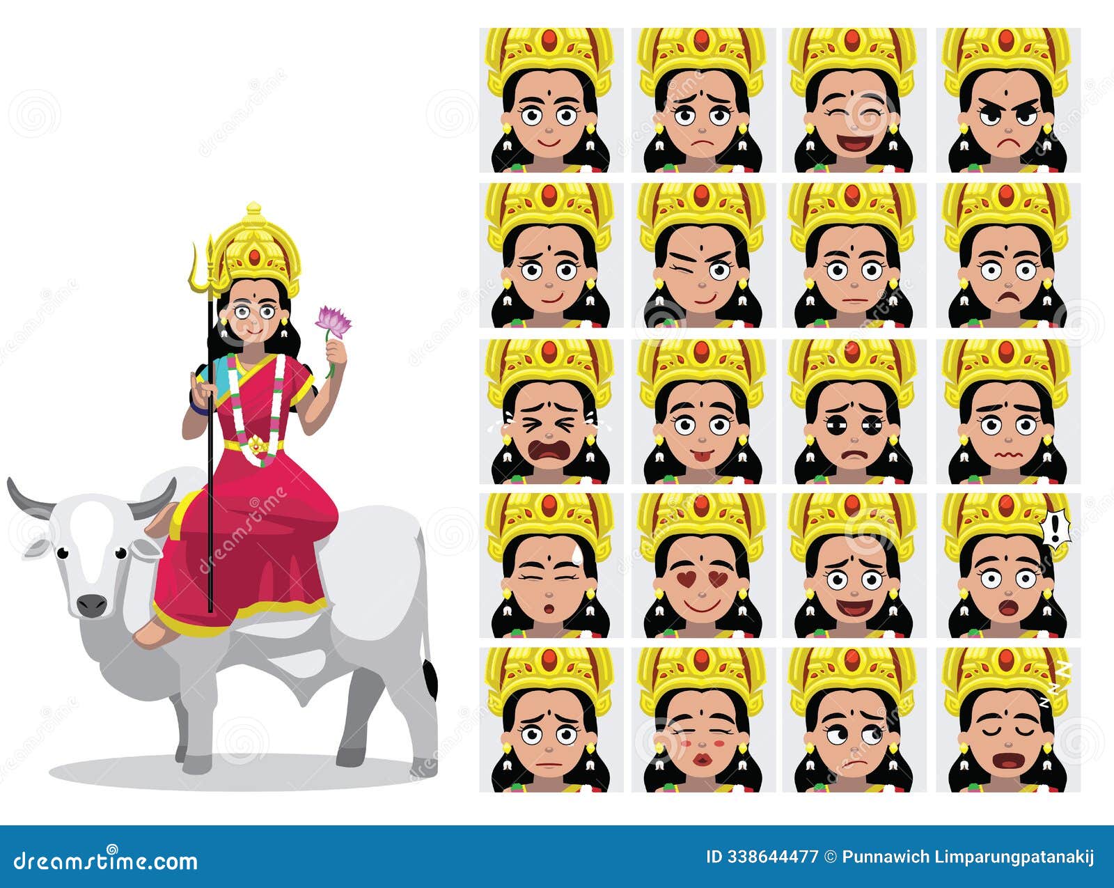 Shailaputri Devi Cartoon Emotion Faces Vector Illustration Stock Vector ...