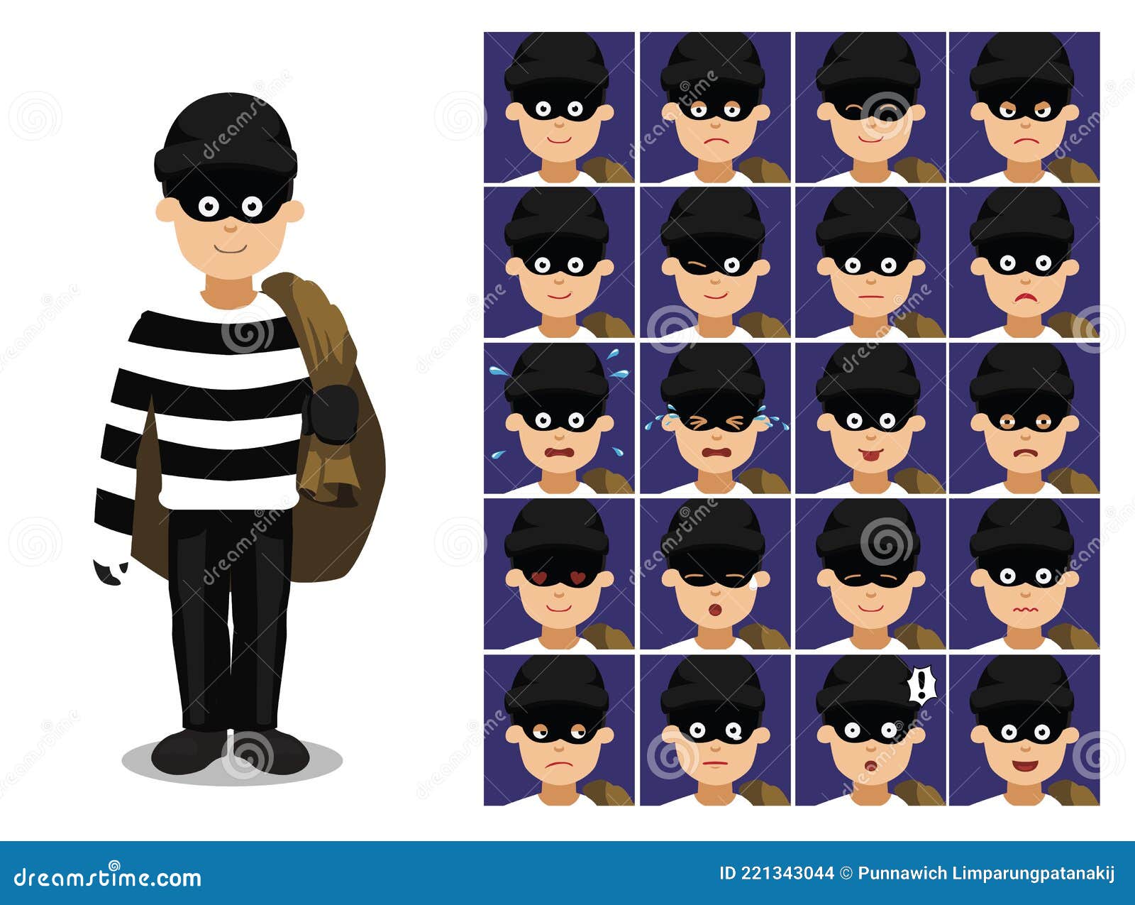 Thief Uniform Cartoon Emotion Faces Vector Illustration Stock Vector ...