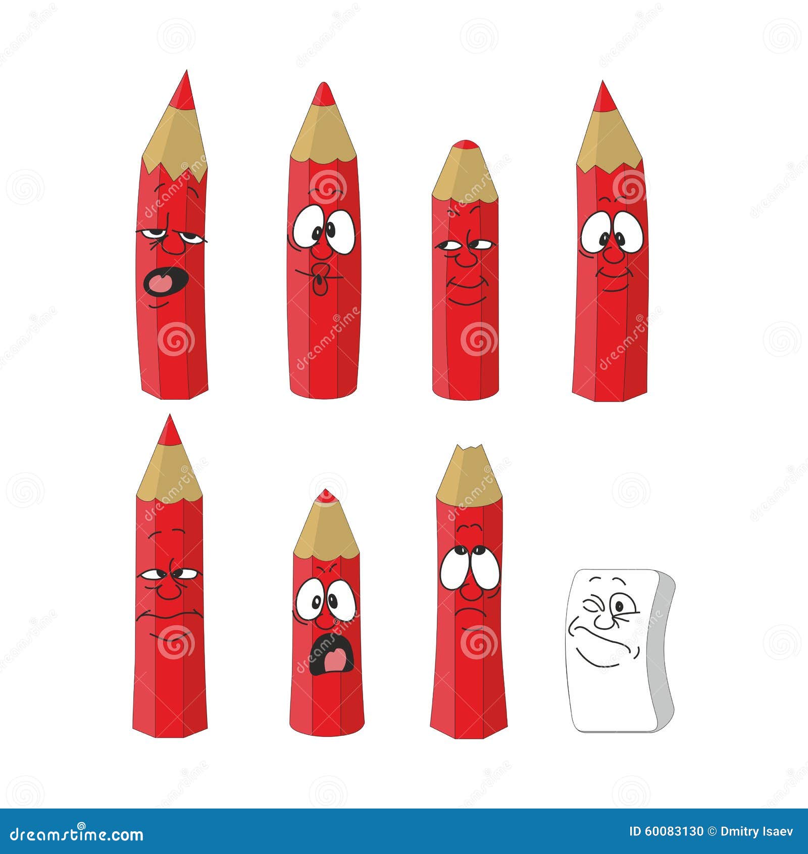Cartoon Emotional Red Pencils Set Color 12 Stock Vector - Illustration ...