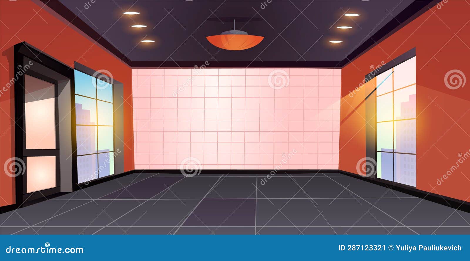 Cartoon Empty Room Interior with Floor and Window Stock Illustration ...