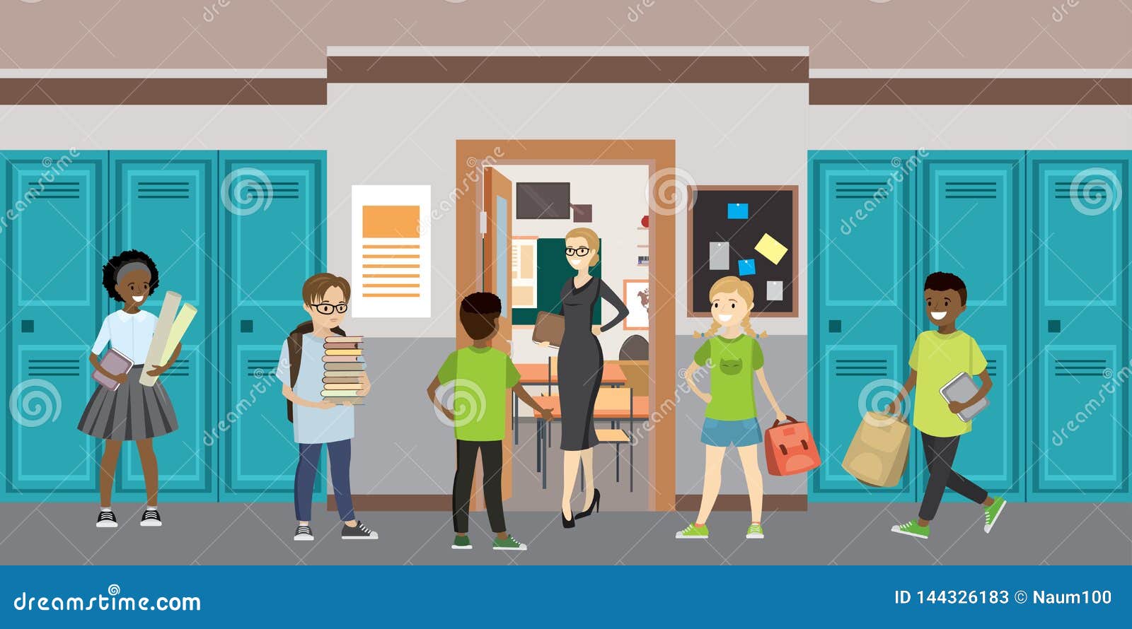 Cartoon Empty School Interior and Open Door in Classroom Stock Vector ...