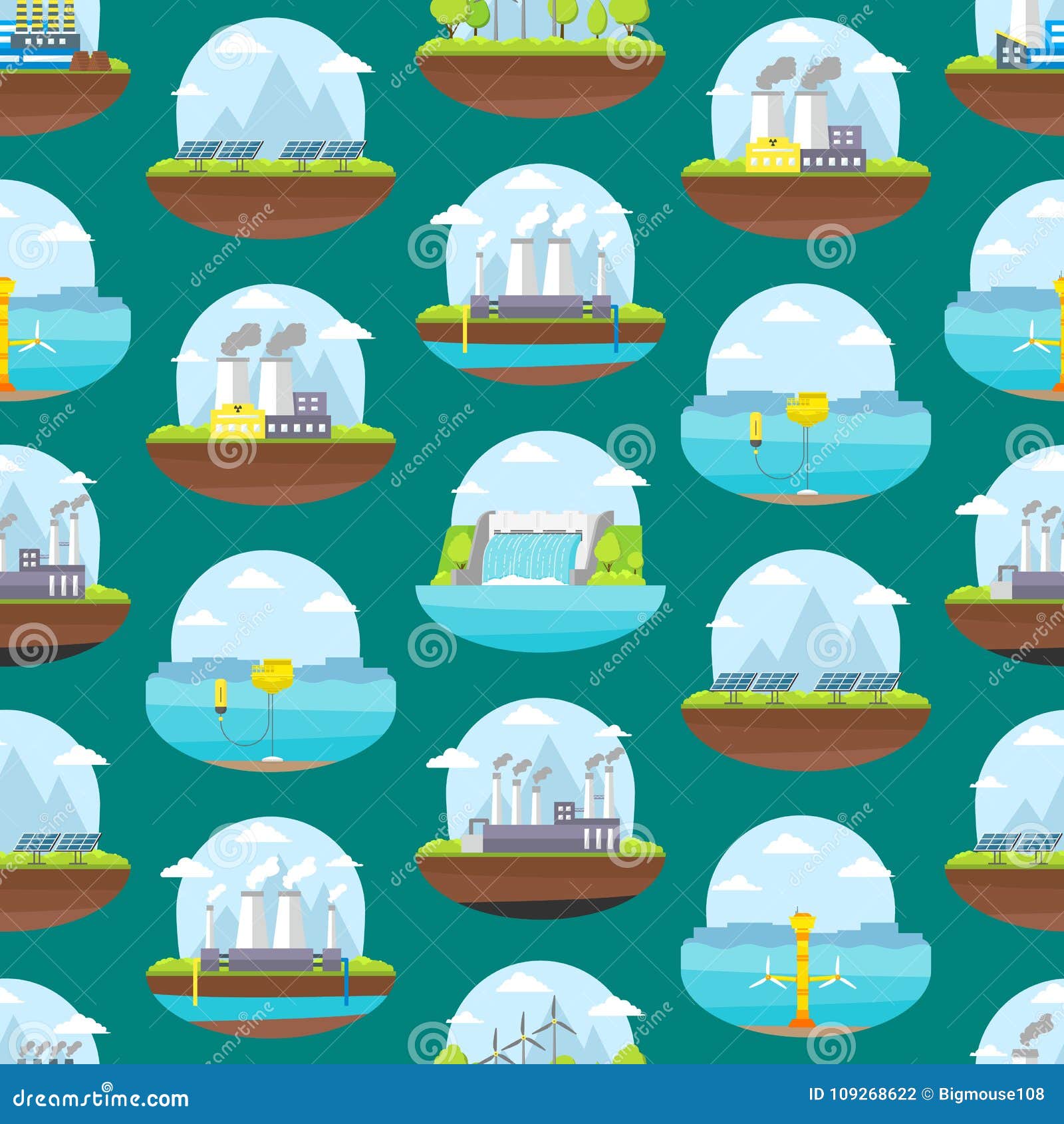 Cartoon Energy Generation Seamless Pattern Background. Vector Stock ...