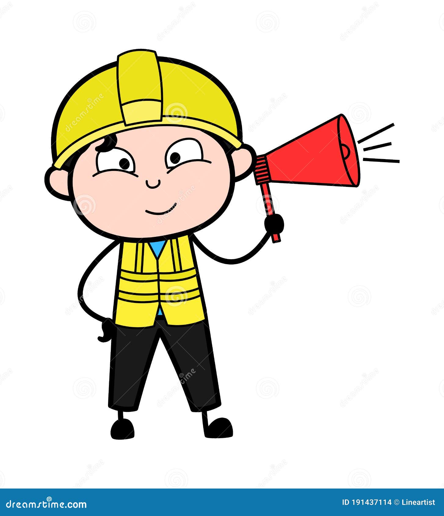 Cartoon Engineer Announcing with Loudhailer Stock Illustration ...