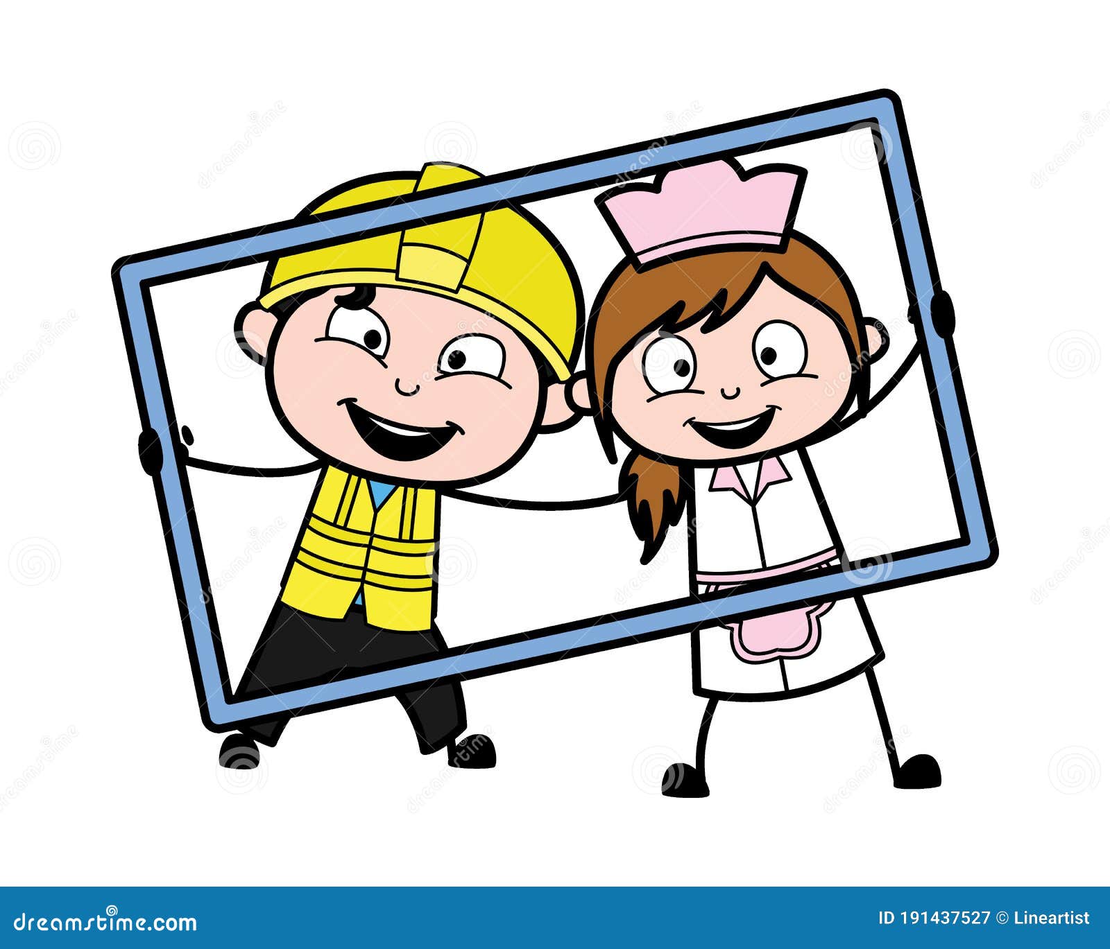 Cartoon Engineer in Frame with Waitress Stock Illustration ...
