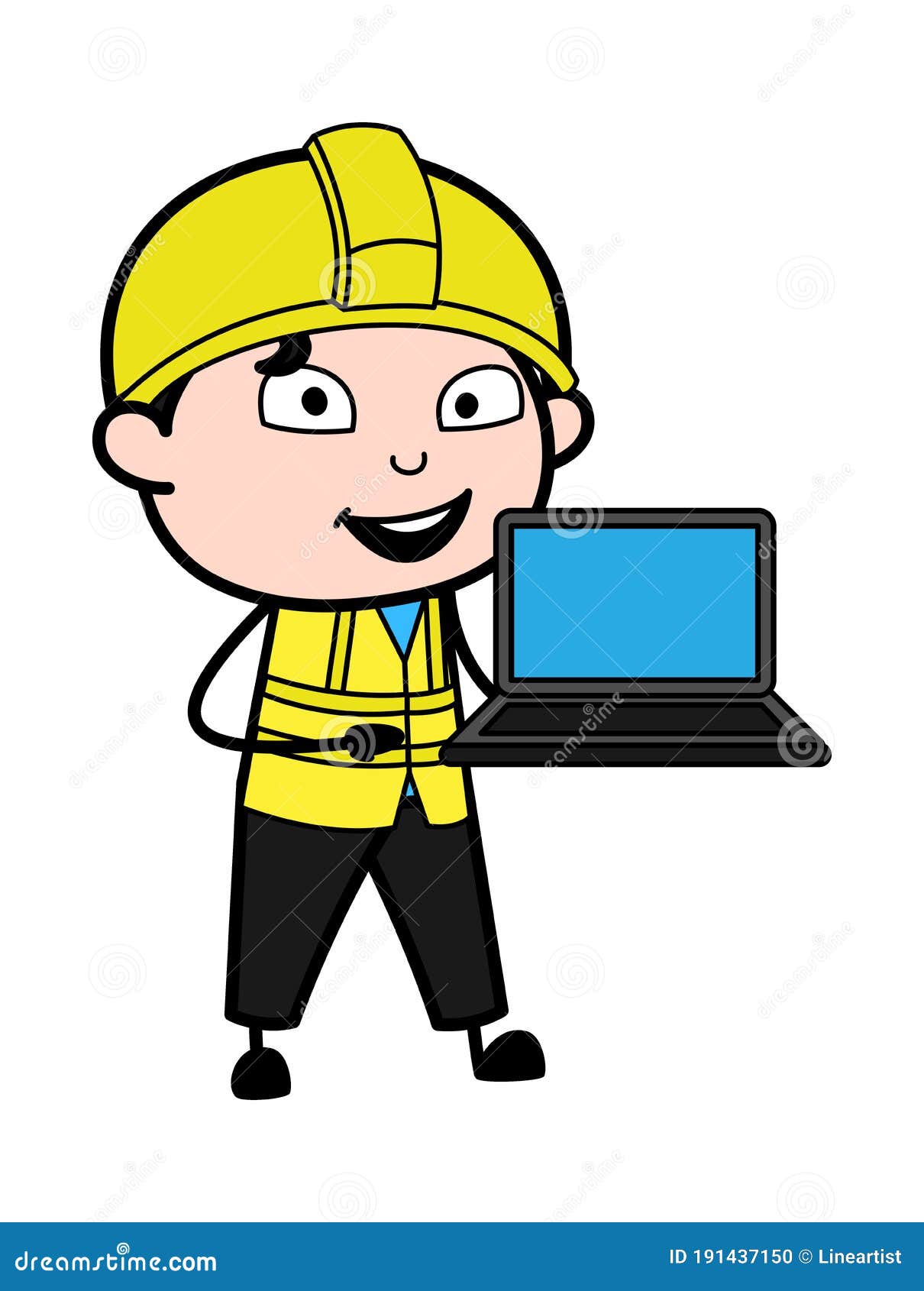 Cartoon Engineer Presentation on Laptop Stock Illustration ...