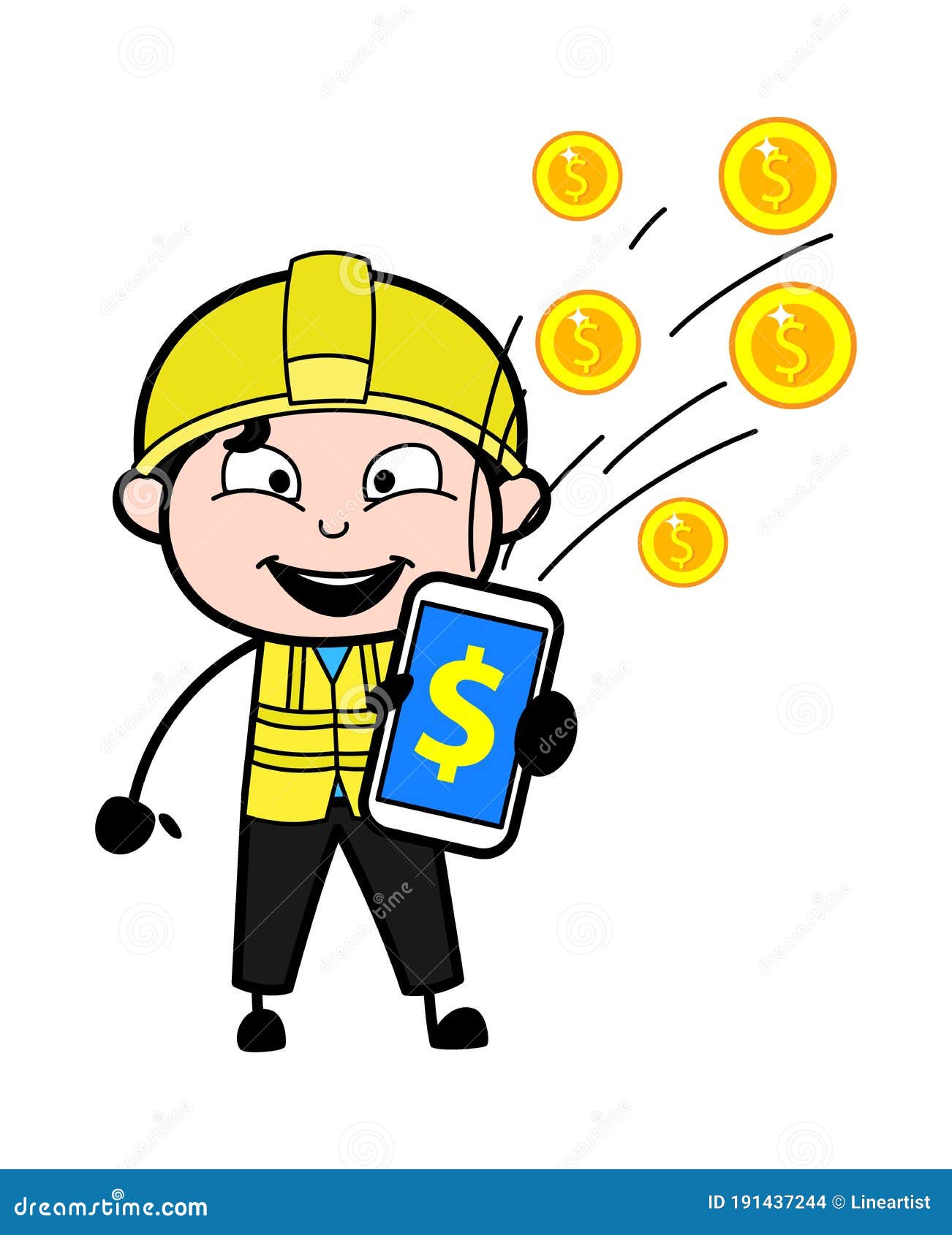 Cartoon Engineer Showing Mobile Money Stock Illustration - Illustration ...