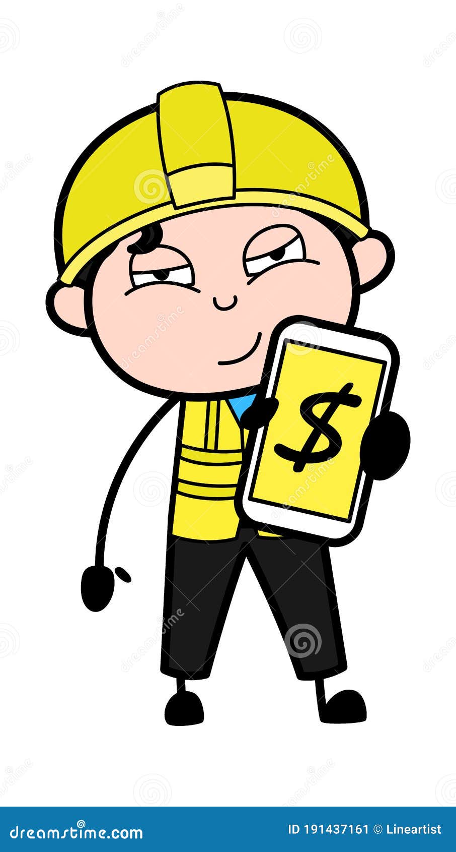 Cartoon Engineer Showing Money in Cell Phone Stock Illustration ...