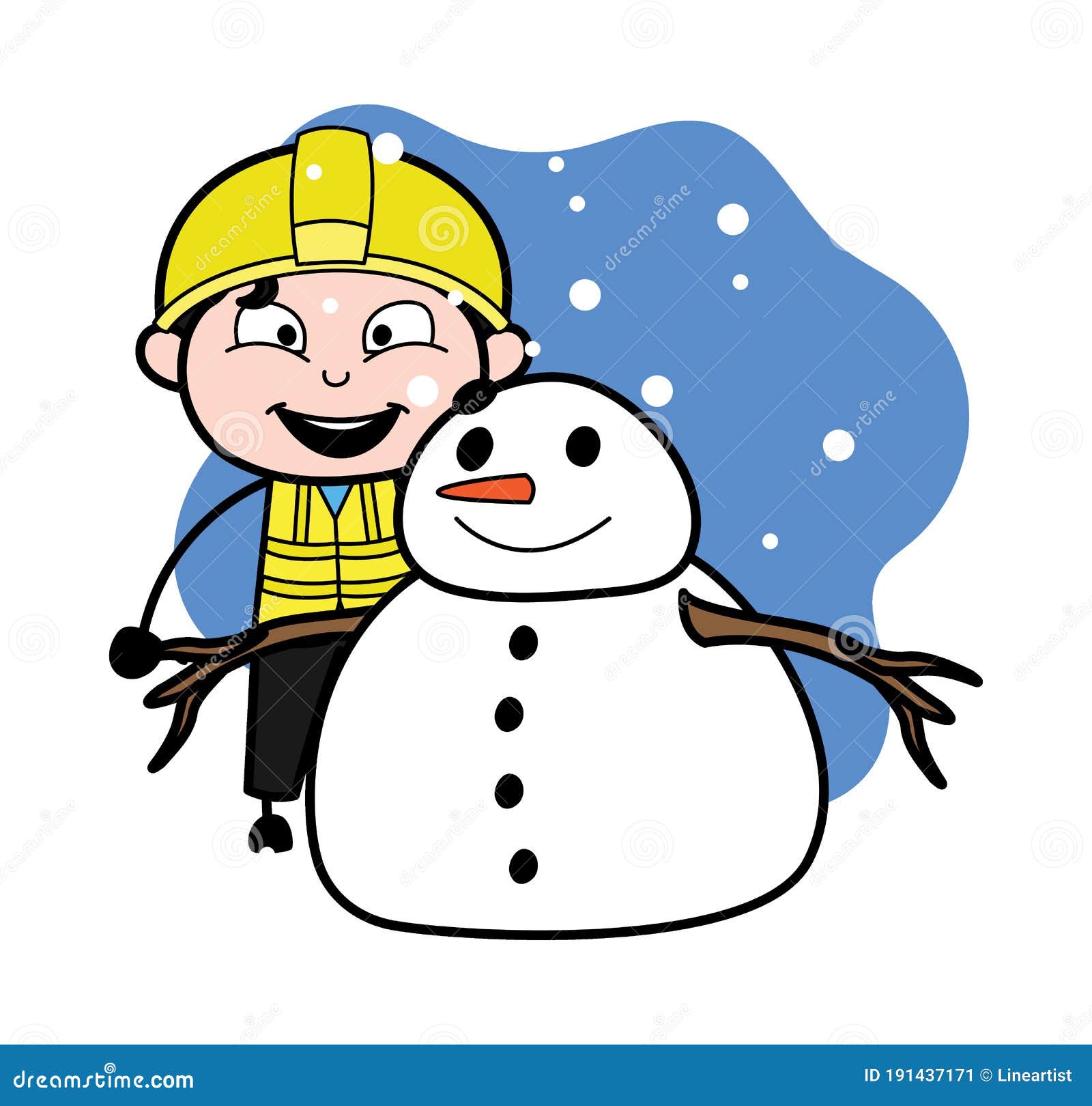 Cartoon Engineer with Snowman Stock Illustration - Illustration of ...