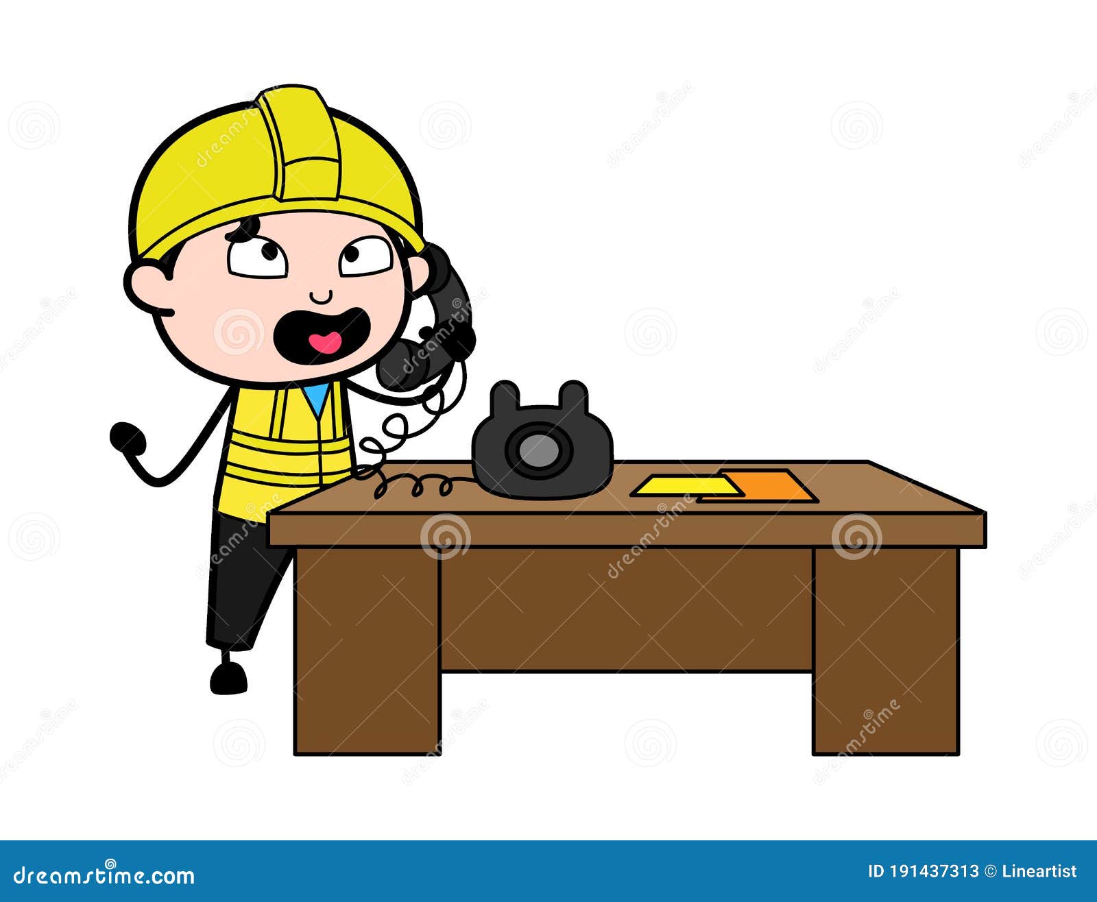Cartoon Engineer Talking on Phone Stock Illustration - Illustration of ...