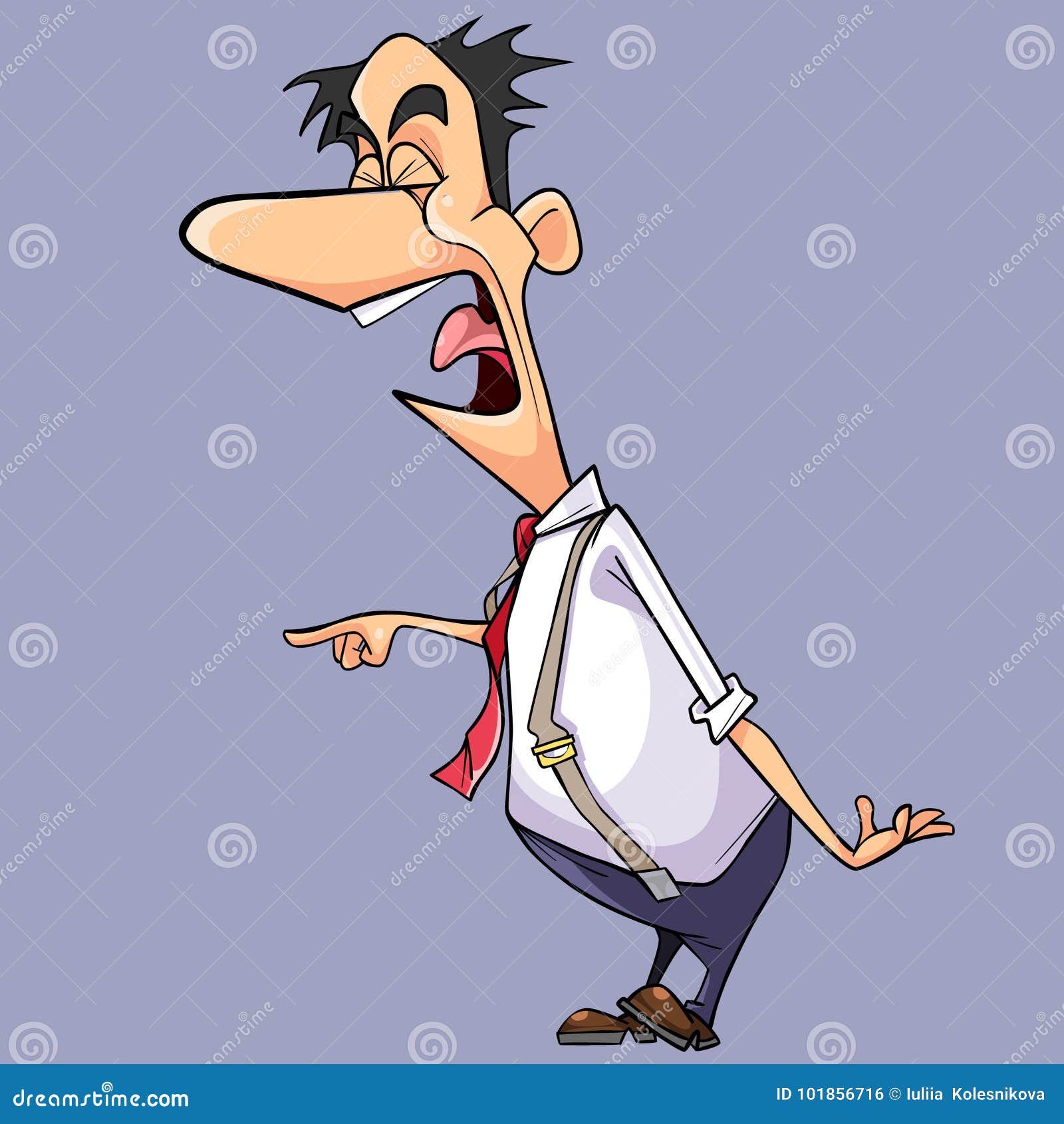 Cartoon Enraged Man In A Tie Shouting And Pointing Finger Vector ...