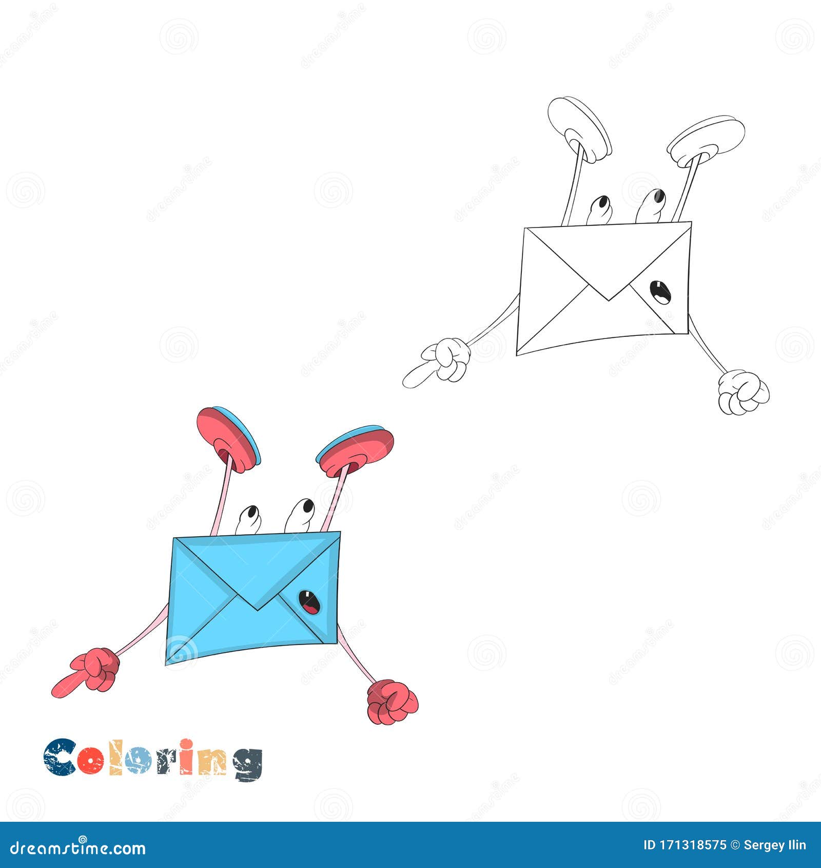 Cartoon Envelope in Flight. Vector Illustration in the Form of Coloring ...