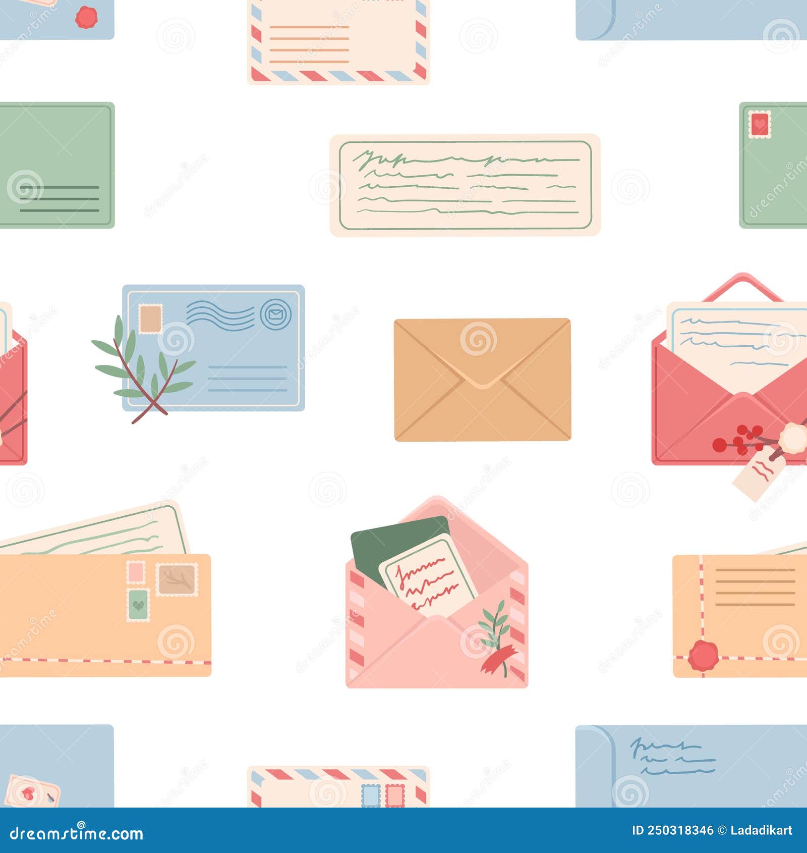 Cartoon Envelopes Texture. Envelope And Letter, Post Seamless Pattern ...