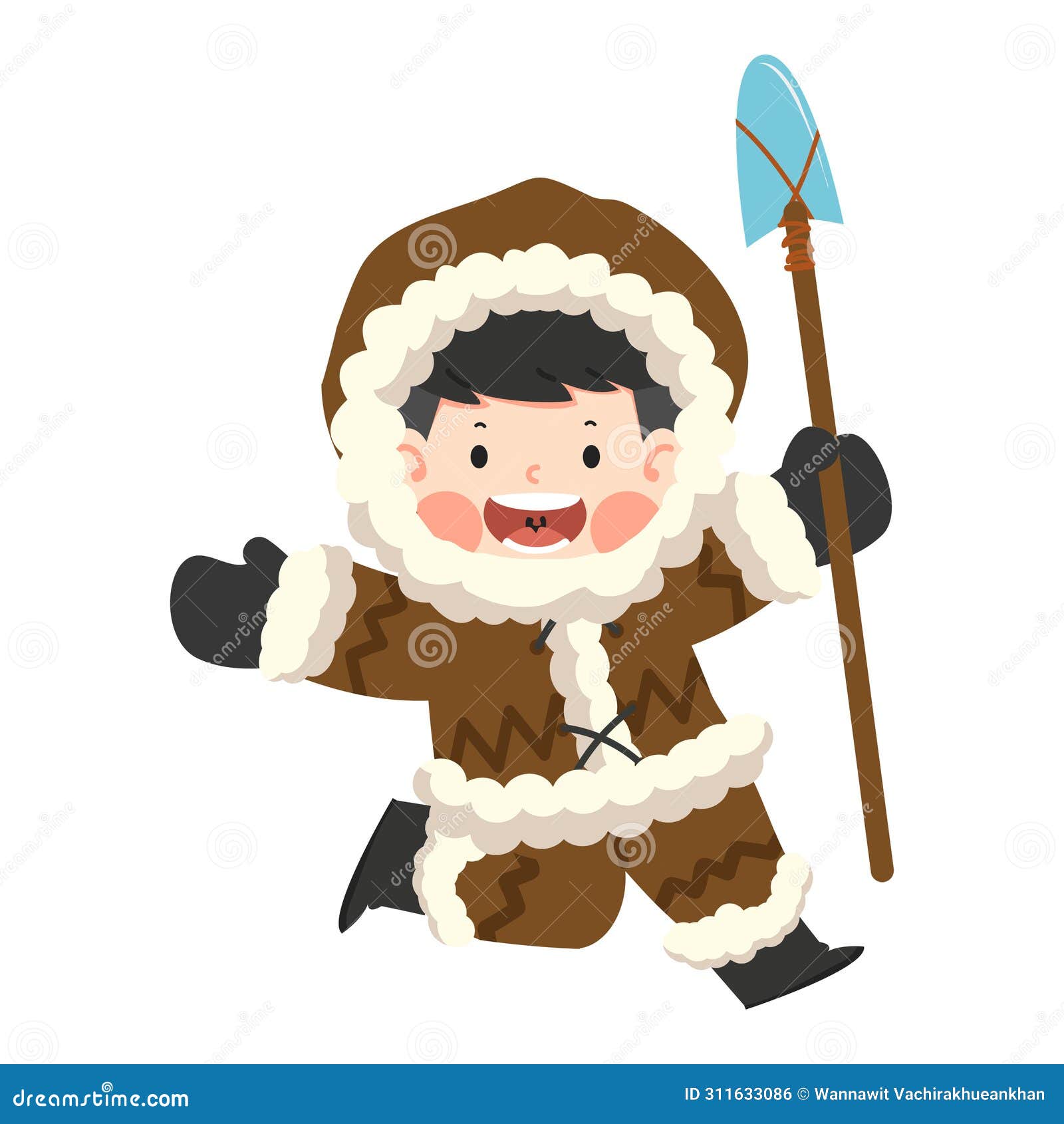 Cartoon Eskimo Boy Holding a Spear Stock Vector - Illustration of ...